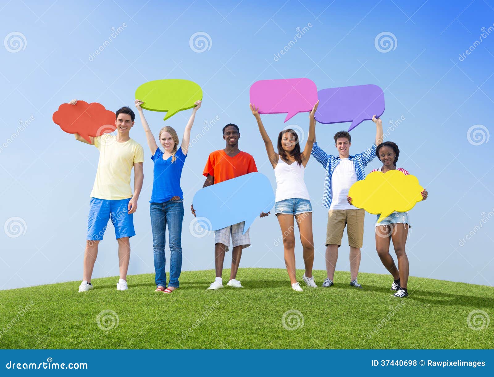 Young People with Speech Bubbles Stock Photo - Image of cloud ...