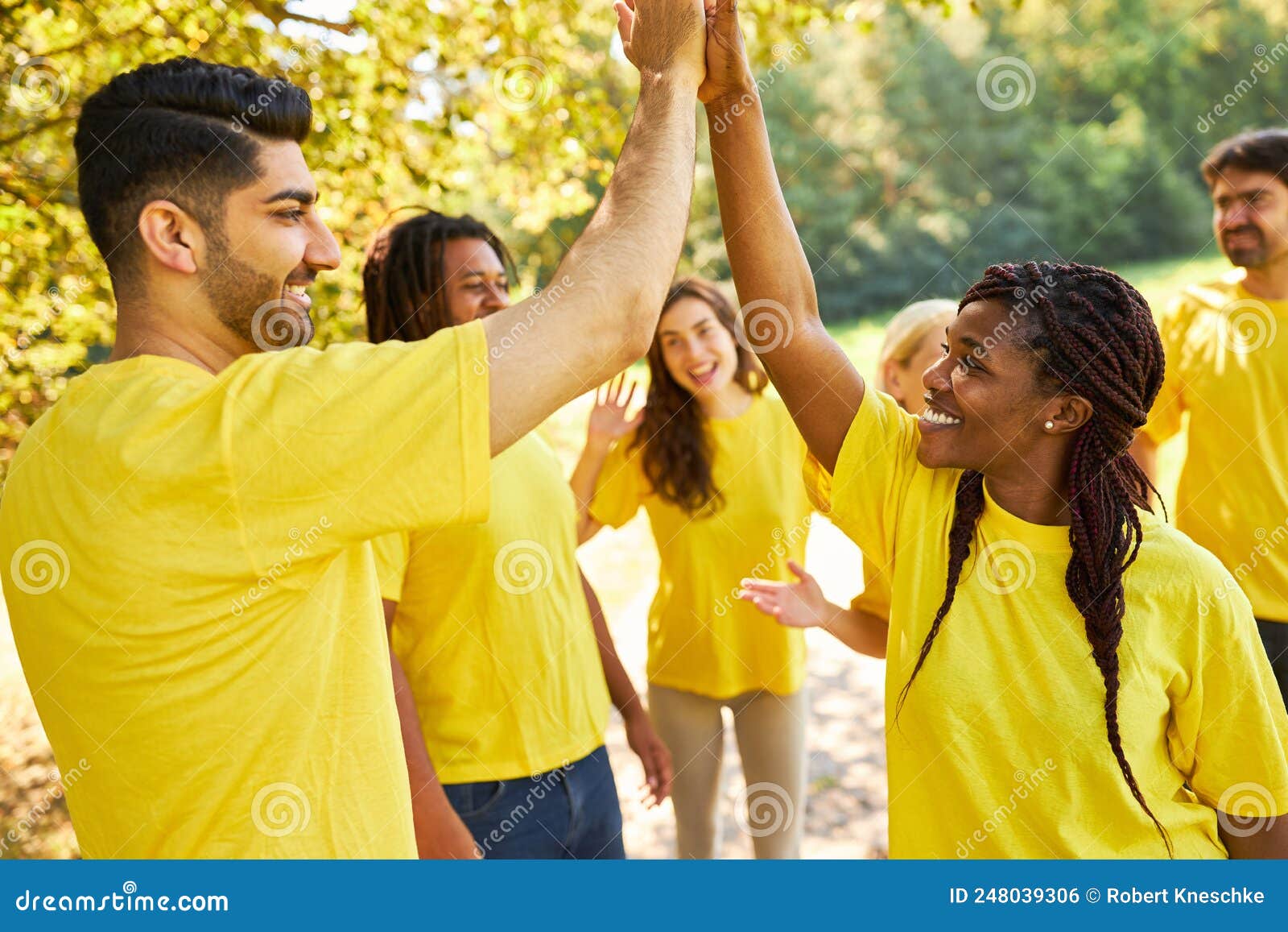 Young People in the Startup Team Celebrate Success with High Five Stock ...