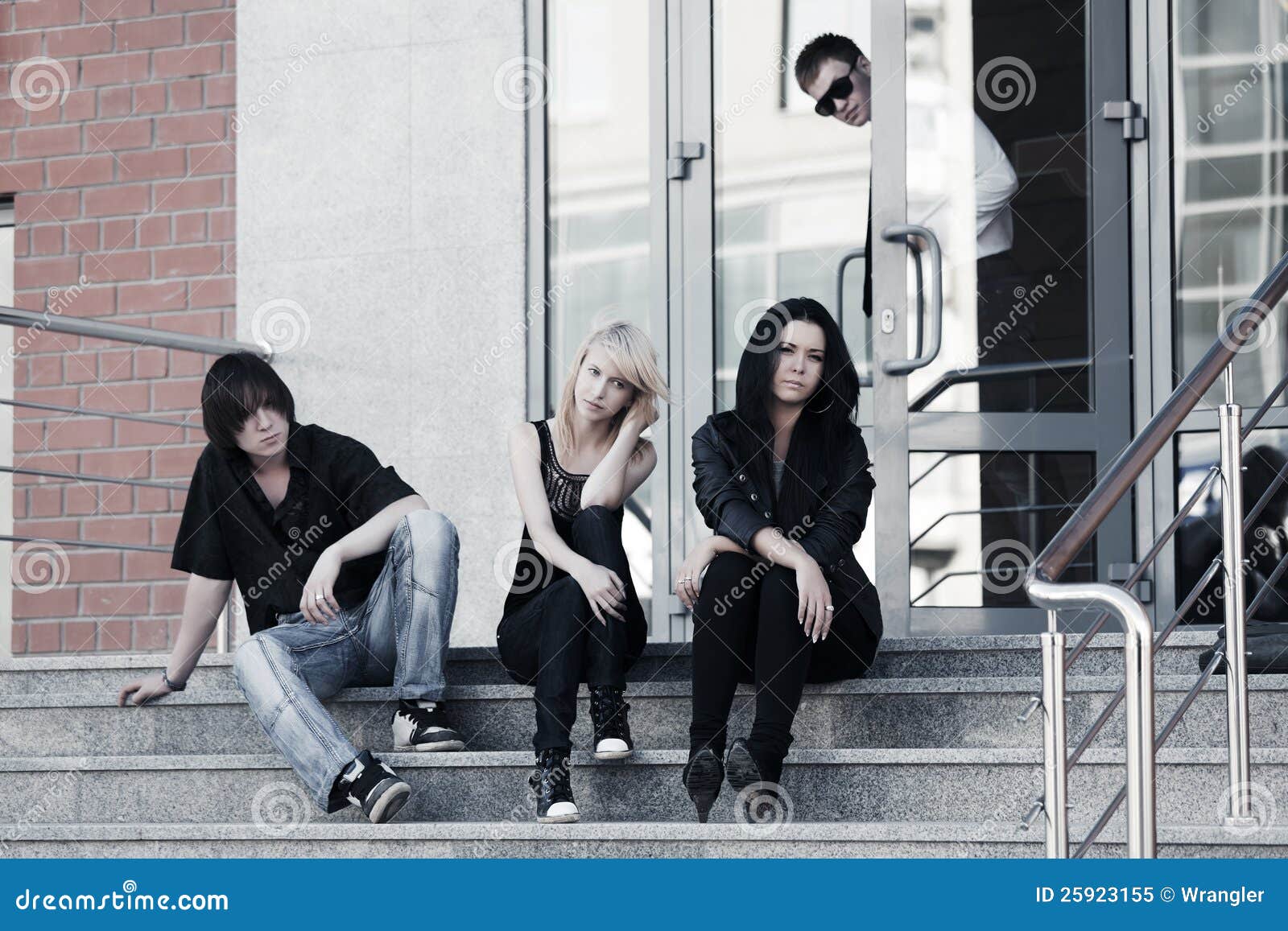 Young Fashion Men and Women on the Steps Stock Image - Image of girls ...