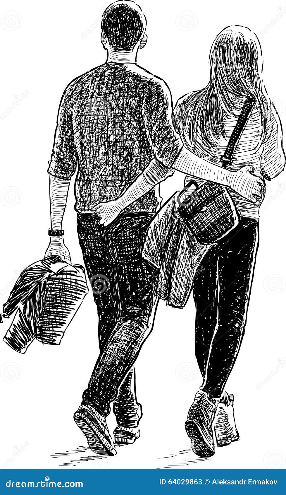 Young people on a stroll stock vector. Illustration of outdoor - 64029863