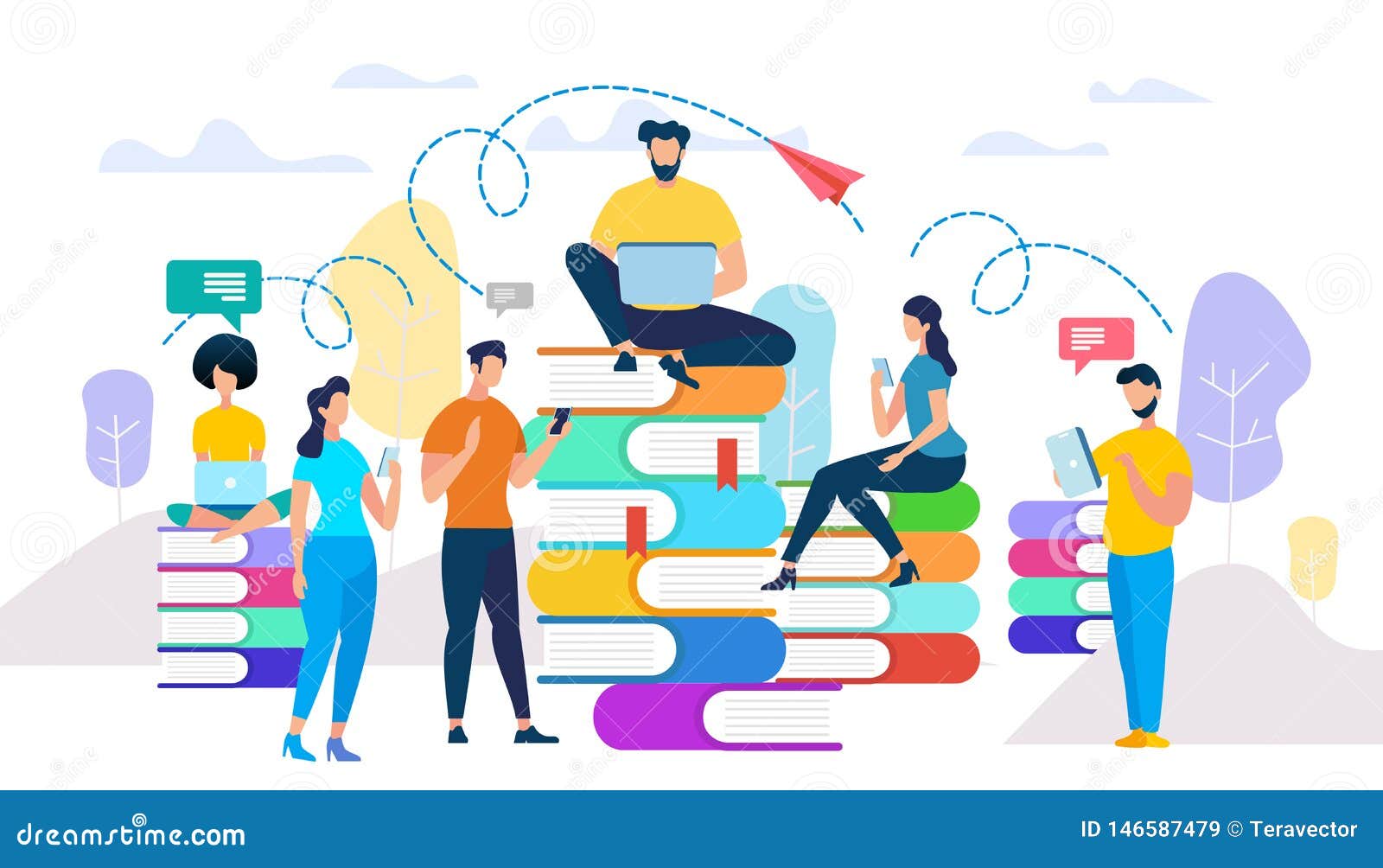 Young People Study, Prepare for Exam Get Knowledge Stock Vector ...