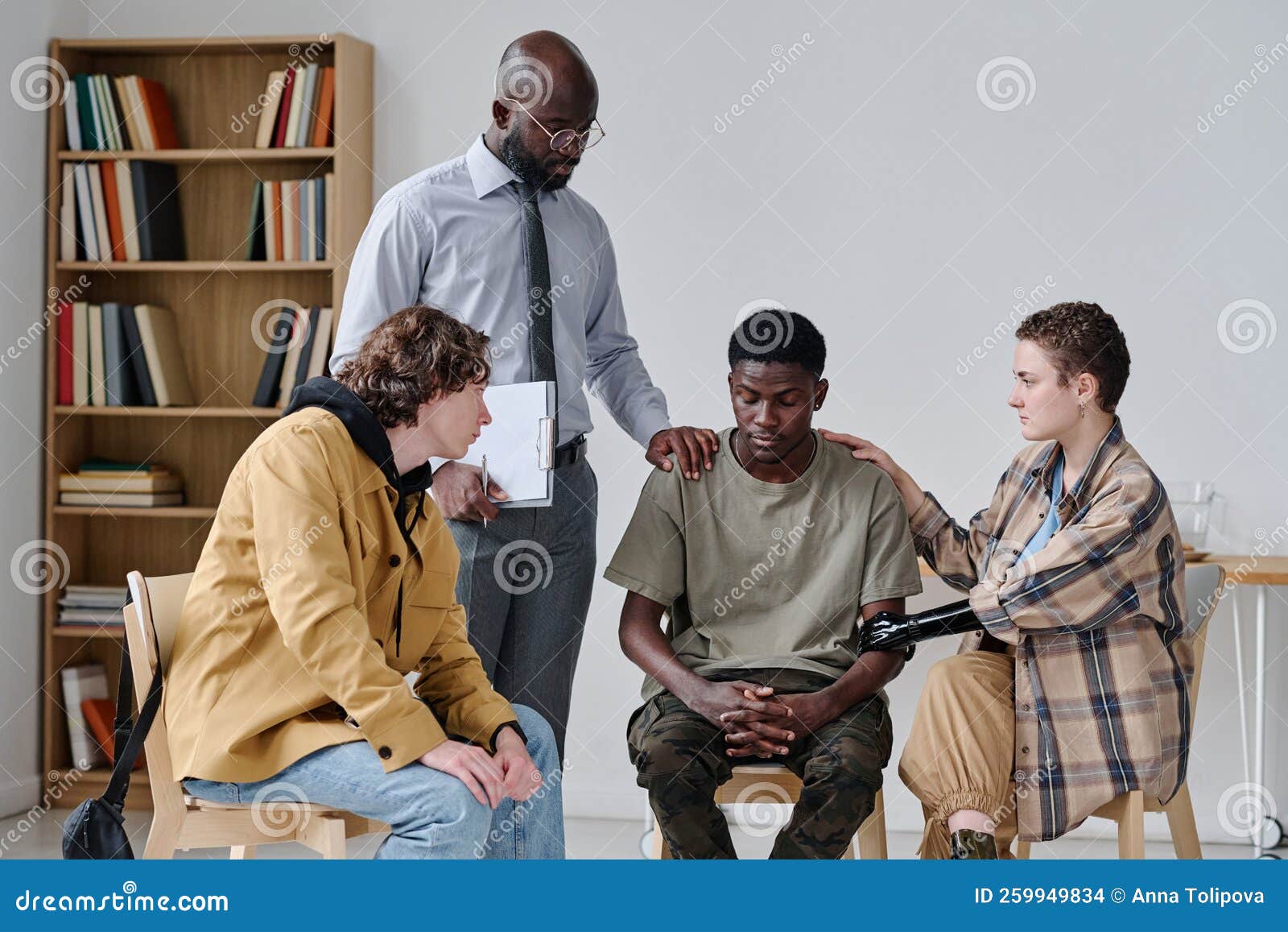 Young People Supporting Man in Depression Stock Photo - Image of ...