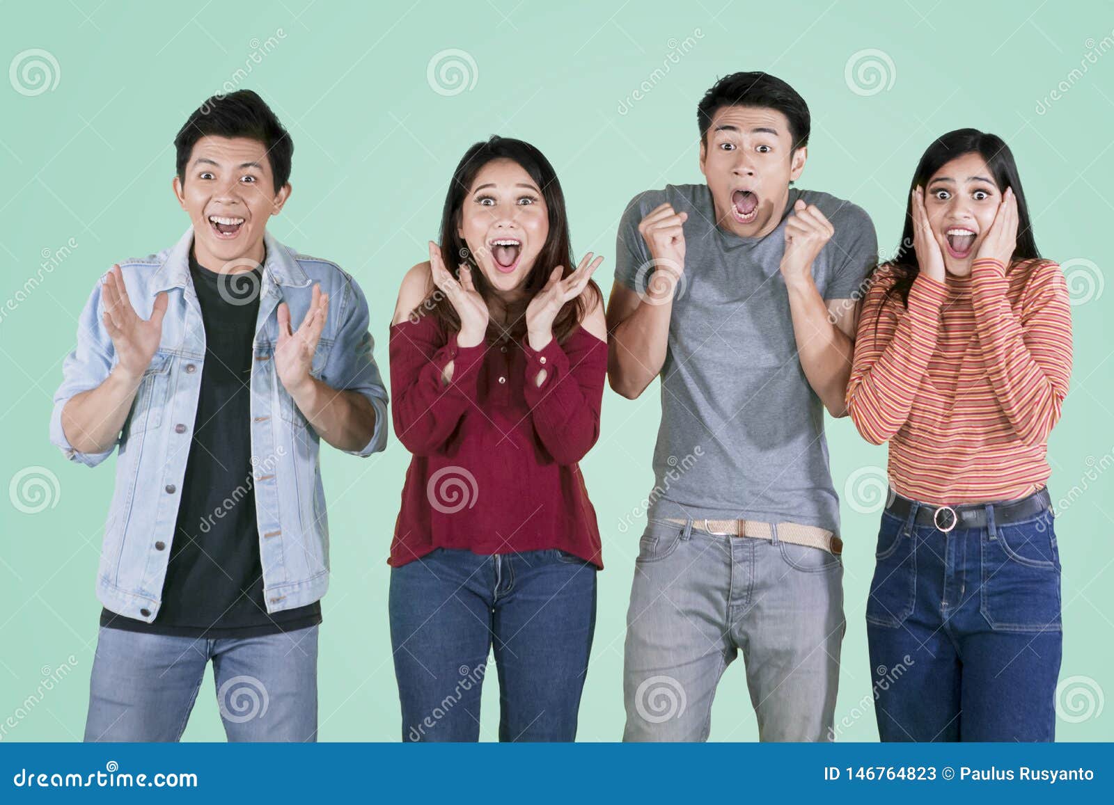 Young People with Surprised Expression on Studio Stock Image - Image of ...