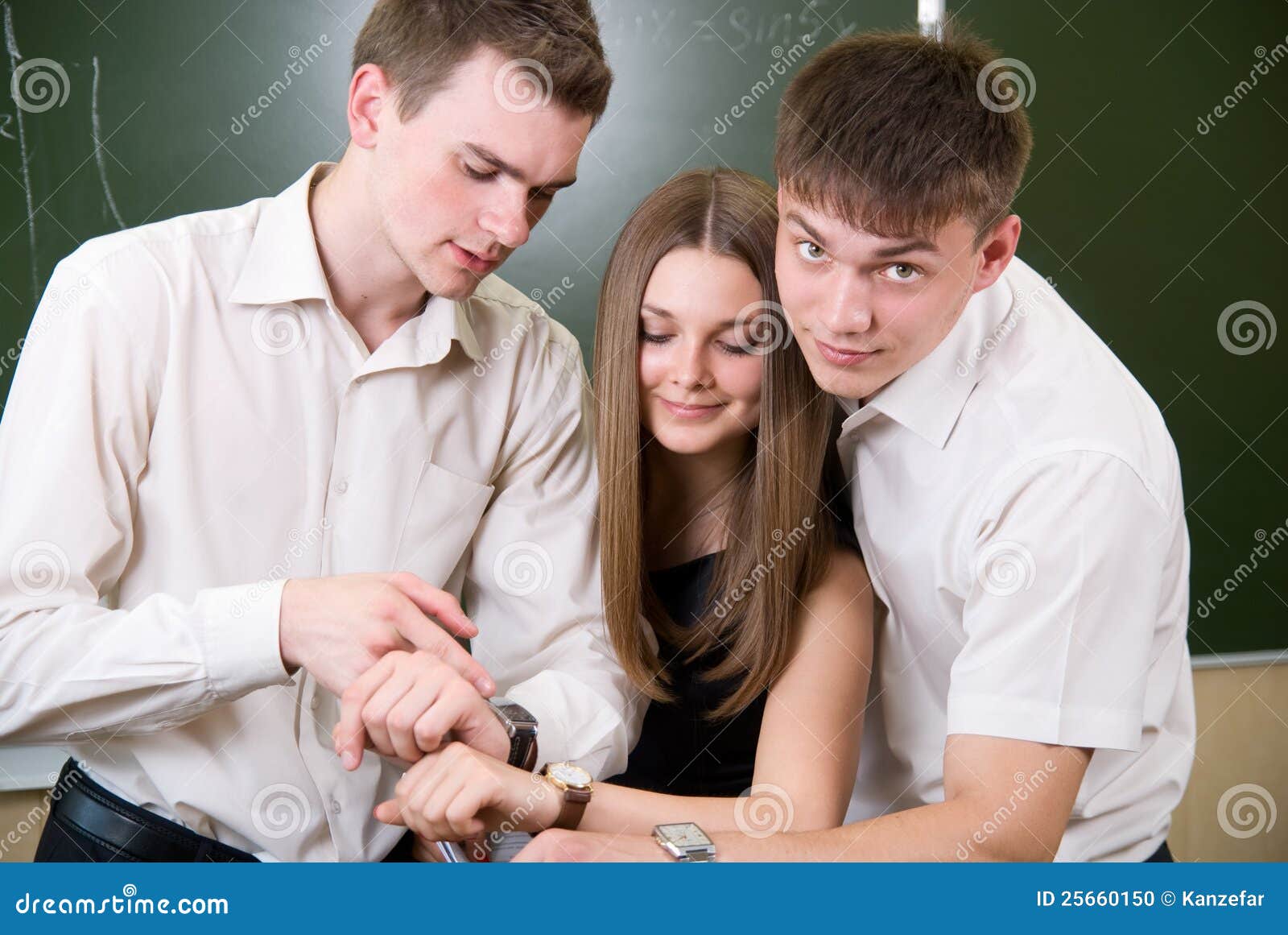 Young People Synchronize Watches Stock Photo - Image of communication ...