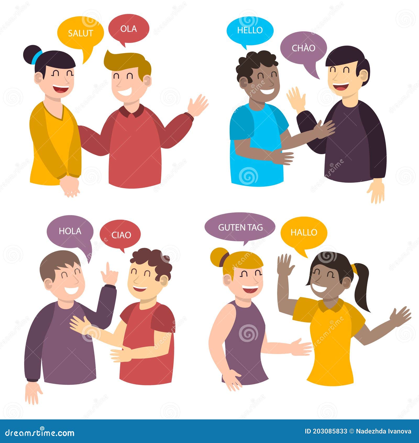 Young People Talking in Different Languages Illustrations Vector ...