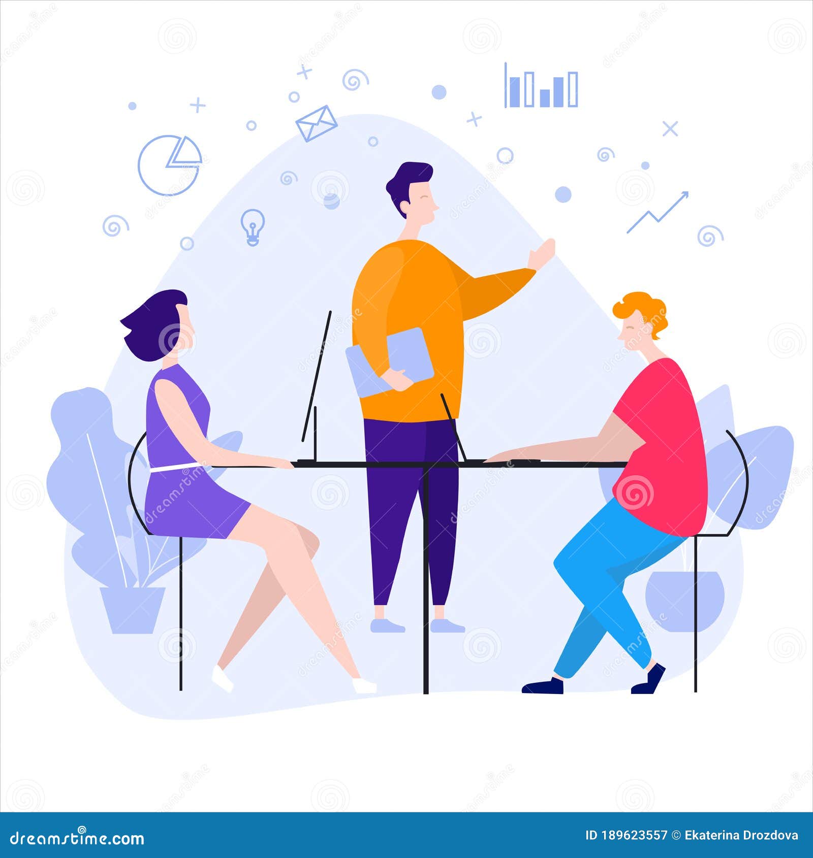 Young People Talking about Work Tasks on Meeting Behaind Them Visualize ...