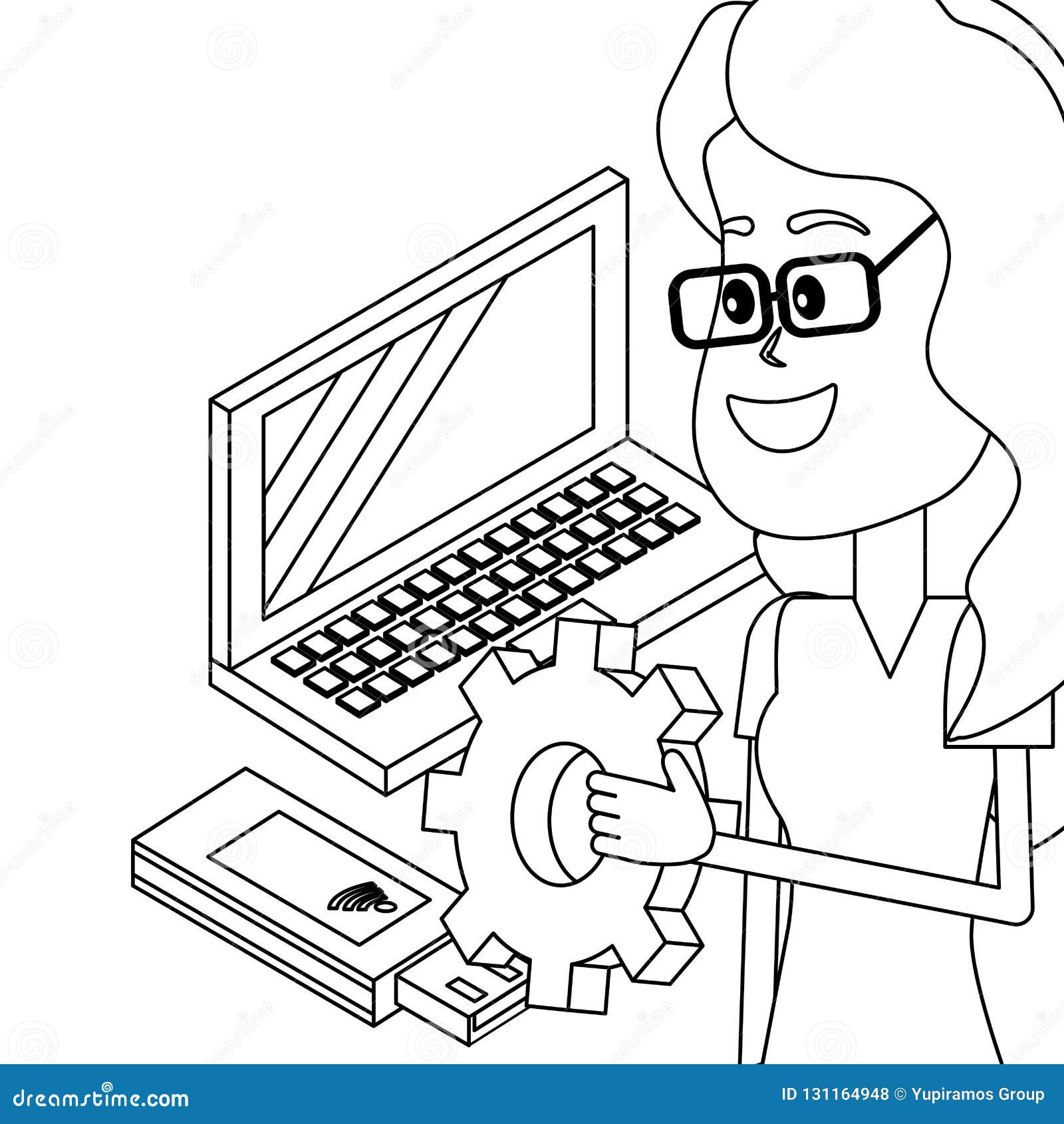 Young People and Technical Support Black and White Stock Vector ...