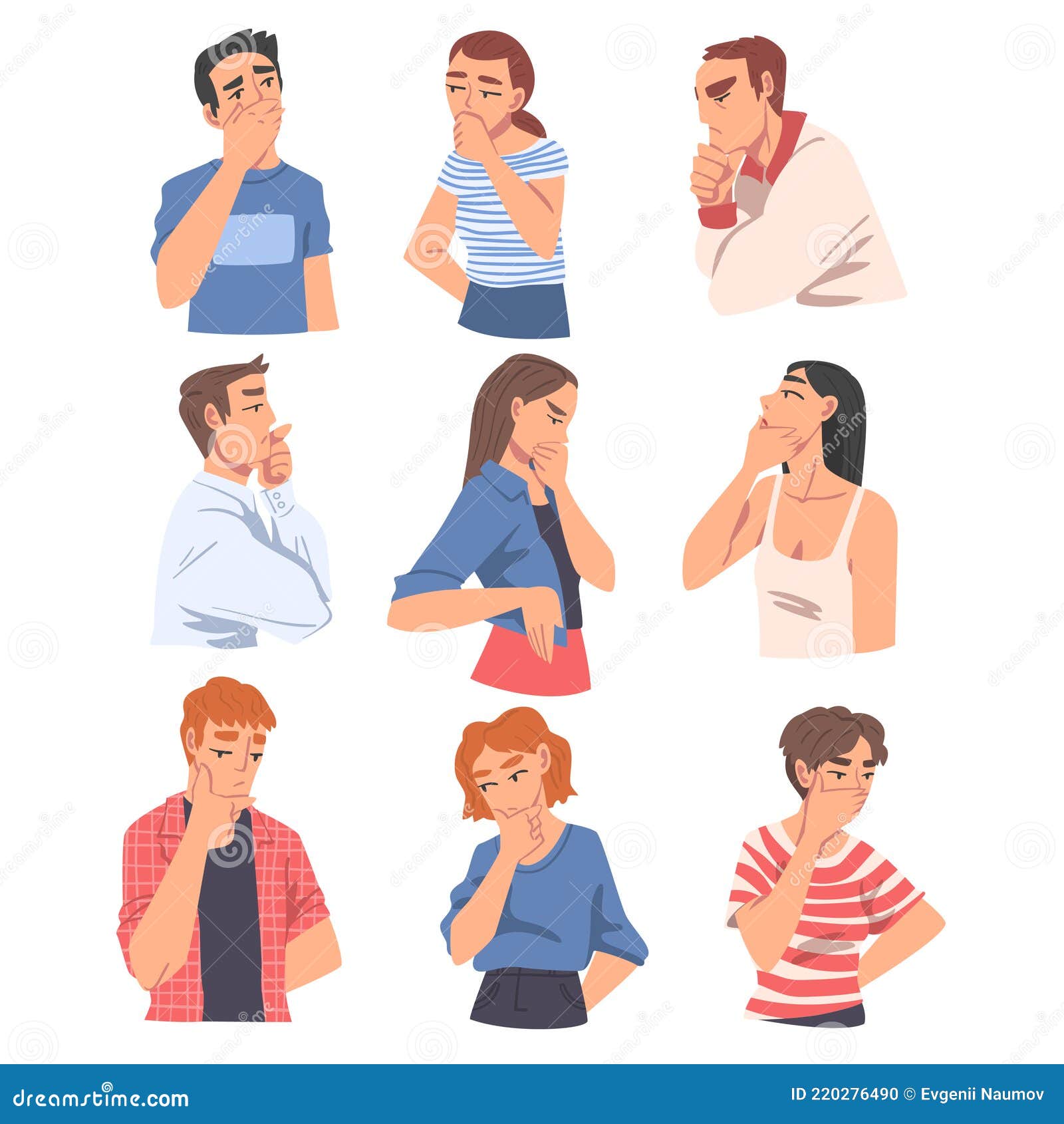 Young People Thinking or Solving Problems Set, Portraits of Thoughtful ...