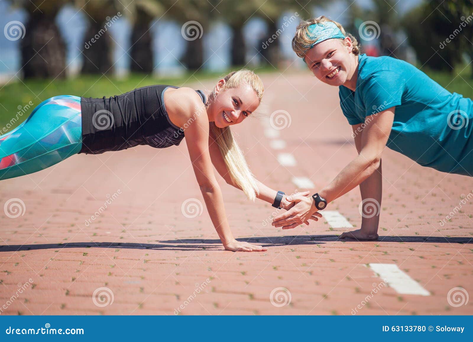 Young People Training Push Up Exercise Together Stock Photo - Image of ...