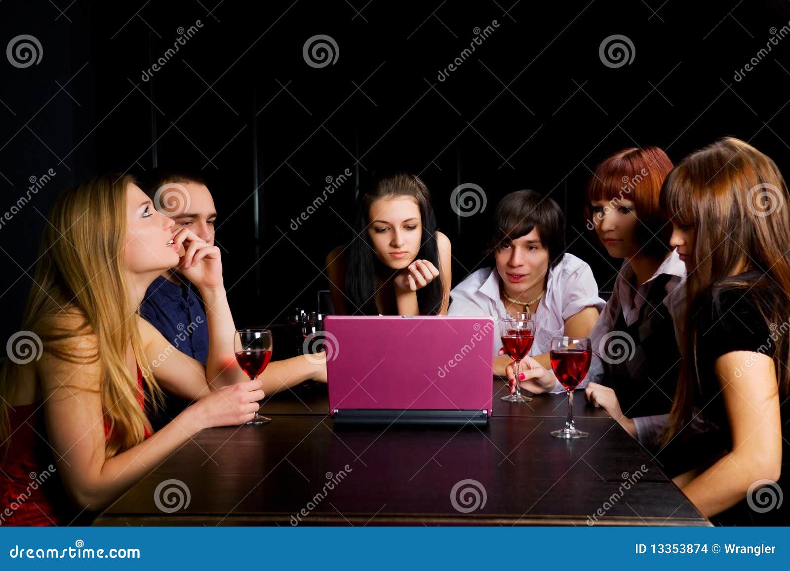 Young People Using Laptop in a Night Bar Stock Photo - Image of drink ...
