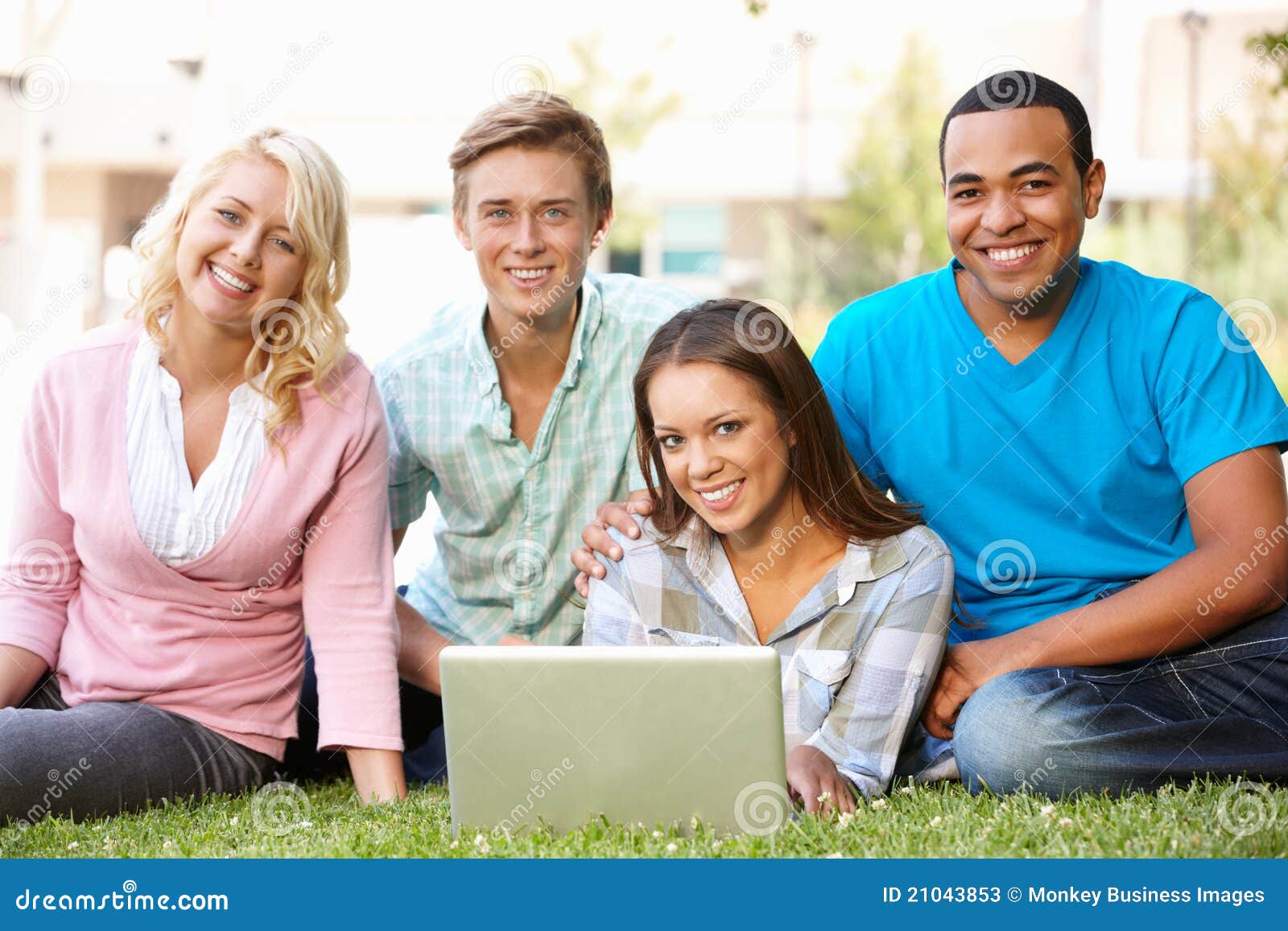 Young People Using Laptop Outdoors Stock Image - Image of network ...