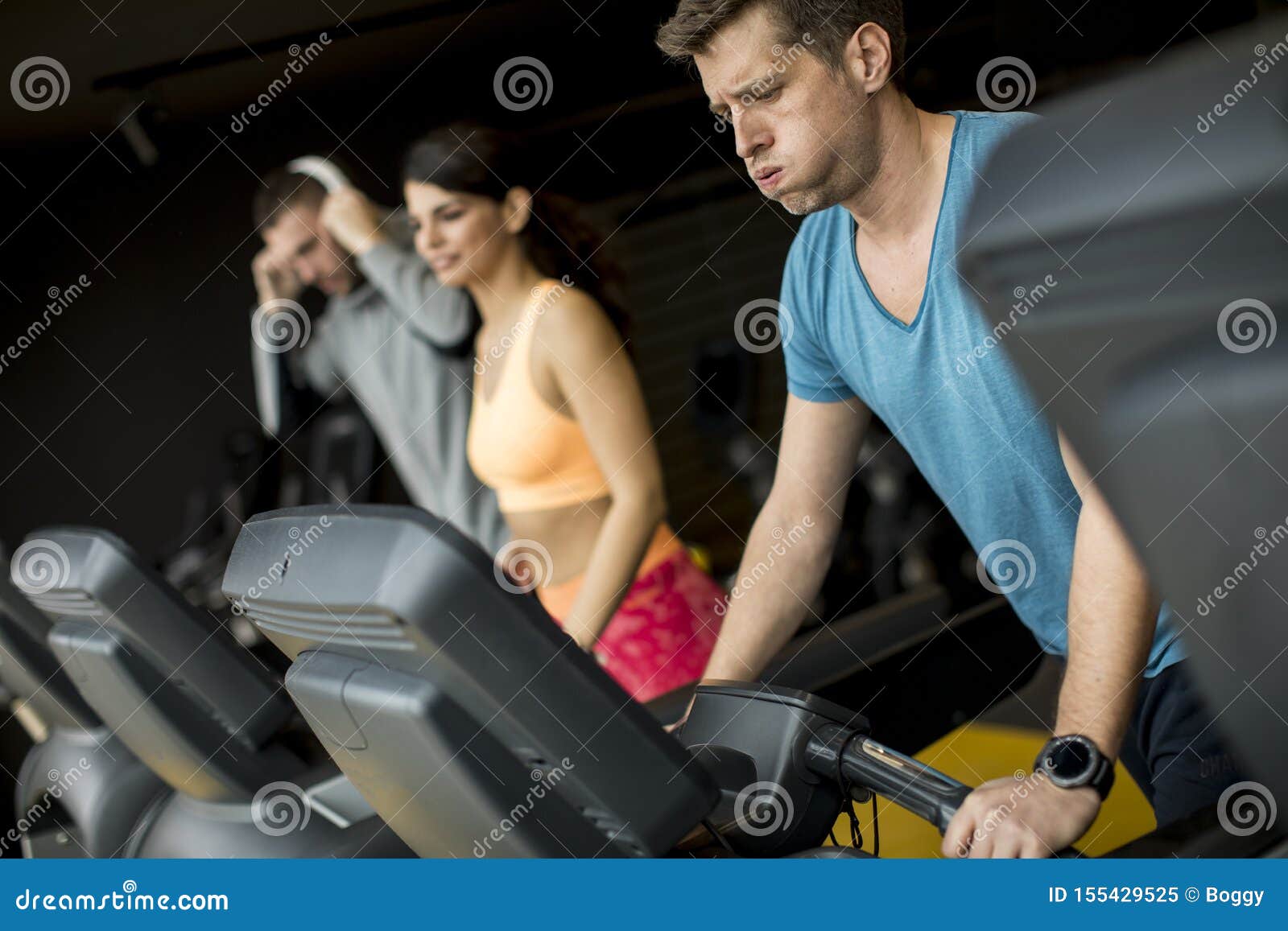 Young People Using Threadmill in Modern Gym Stock Image - Image of cute ...