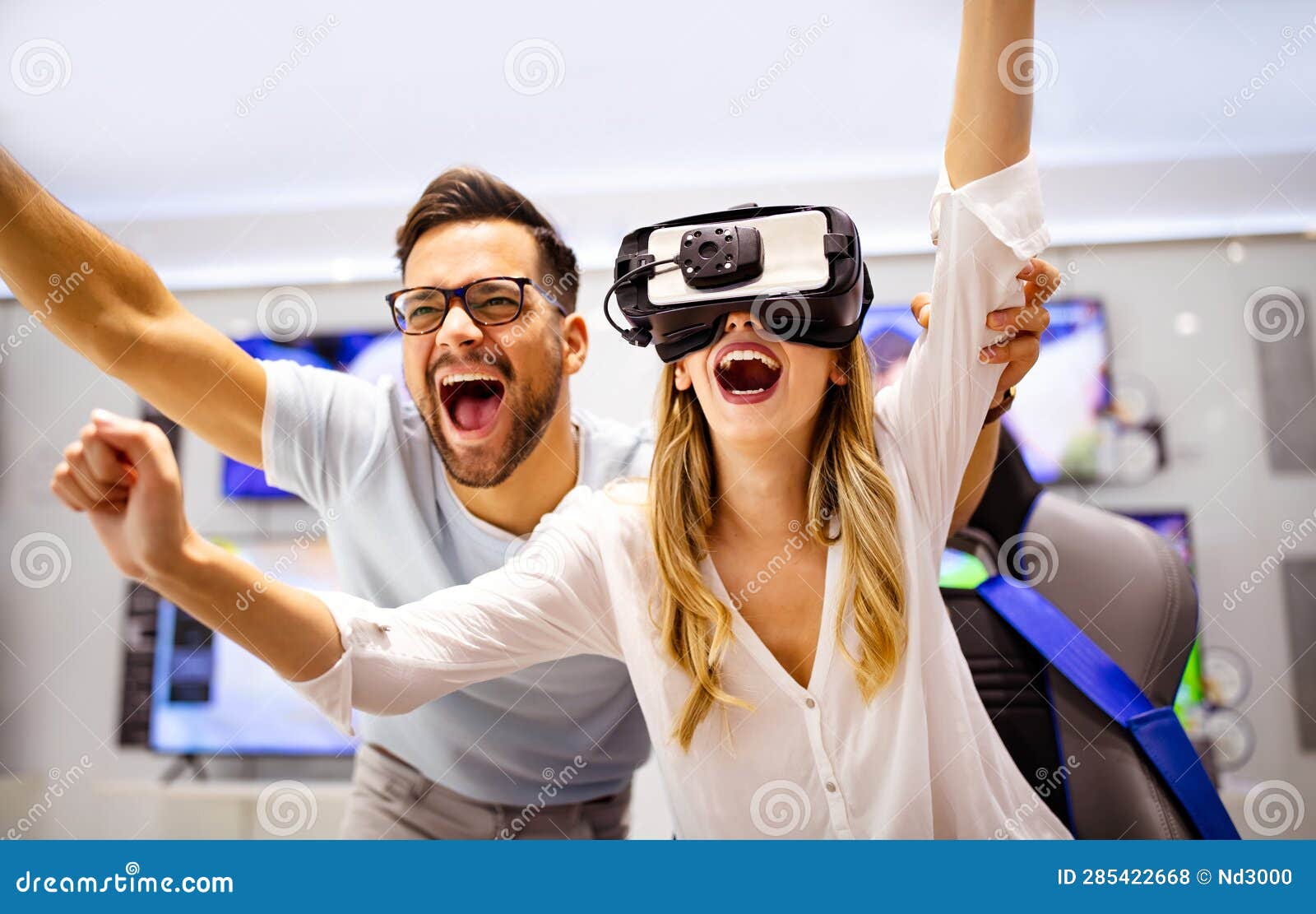 Young People Using Virtual Reality Headset. VR, Future, Gadgets ...