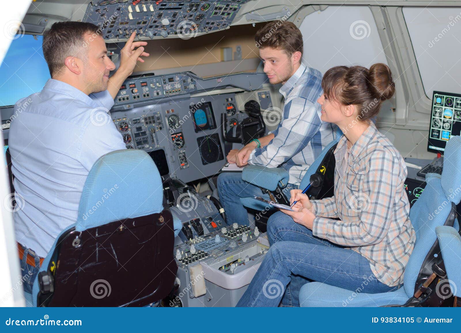 Young People Visiting Aircraft Simulator Stock Image - Image of young ...