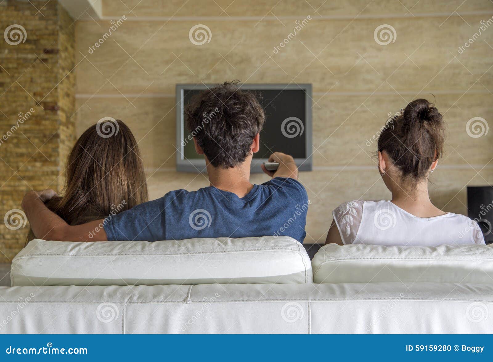 Young people watching tv stock photo. Image of women - 59159280