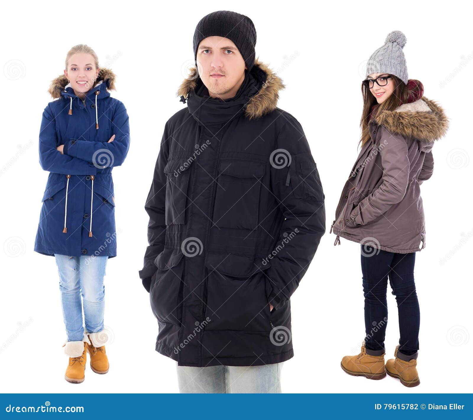 Young People in Winter Jackets Isolated on White Stock Photo - Image of ...