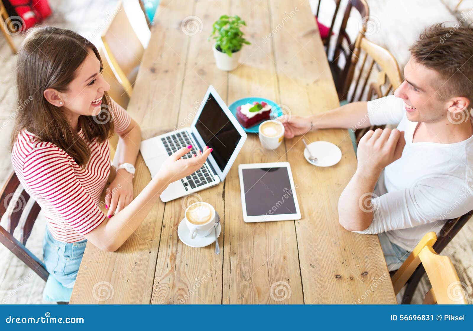 Young People Working at Cafe Stock Image - Image of casual, internet ...