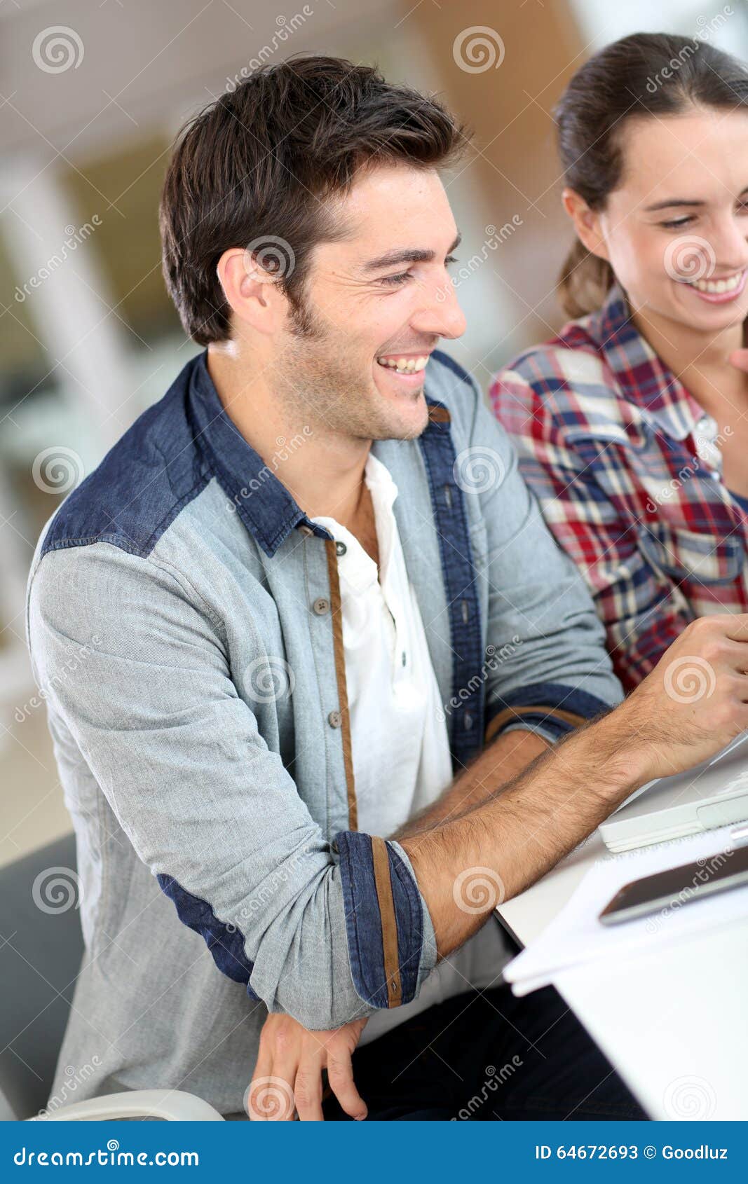 Young People Working on Laptop and Smiling Stock Image - Image of ...
