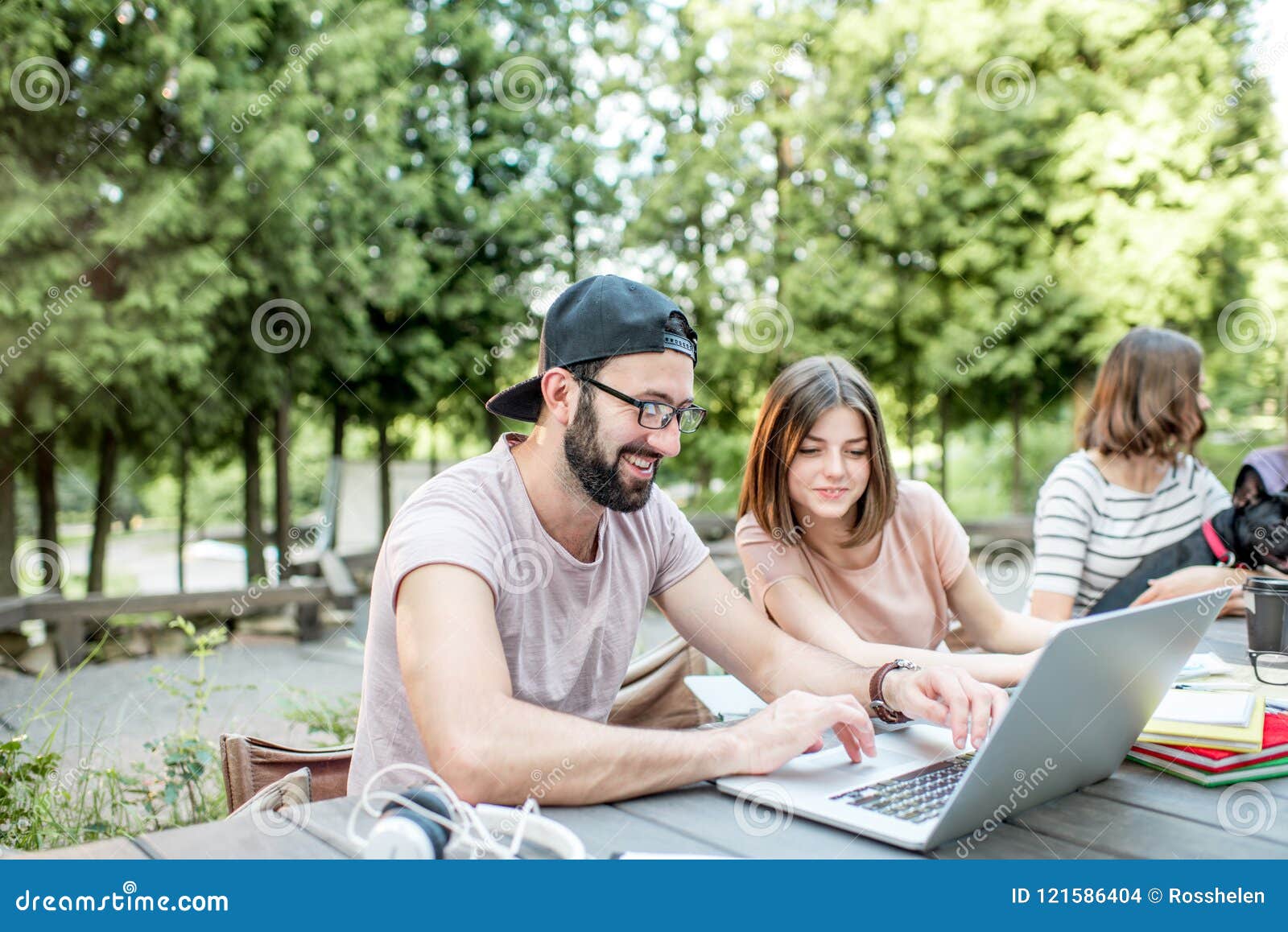 Young People Working at the Outdoor Cafe Stock Photo - Image of ...