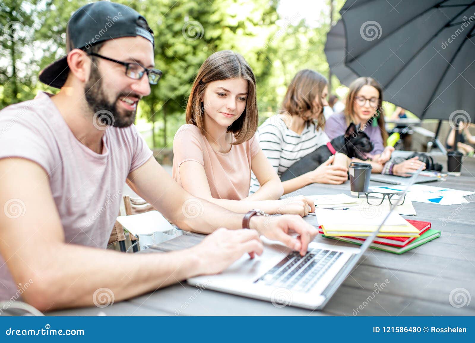 Young People Working at the Outdoor Cafe Stock Photo - Image of coffee ...