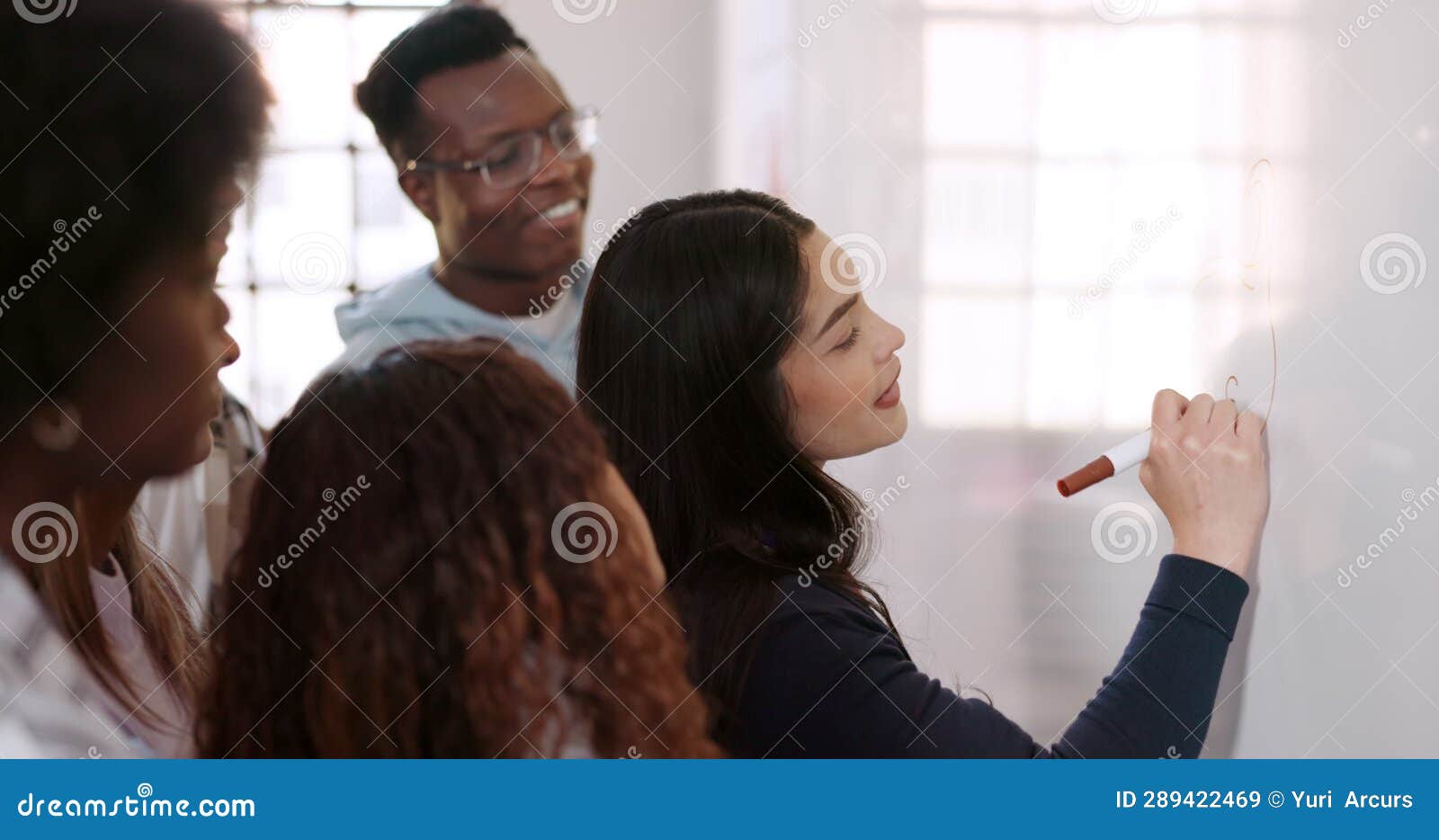 Young People, Writing and Teamwork on Whiteboard Collaboration, Group ...