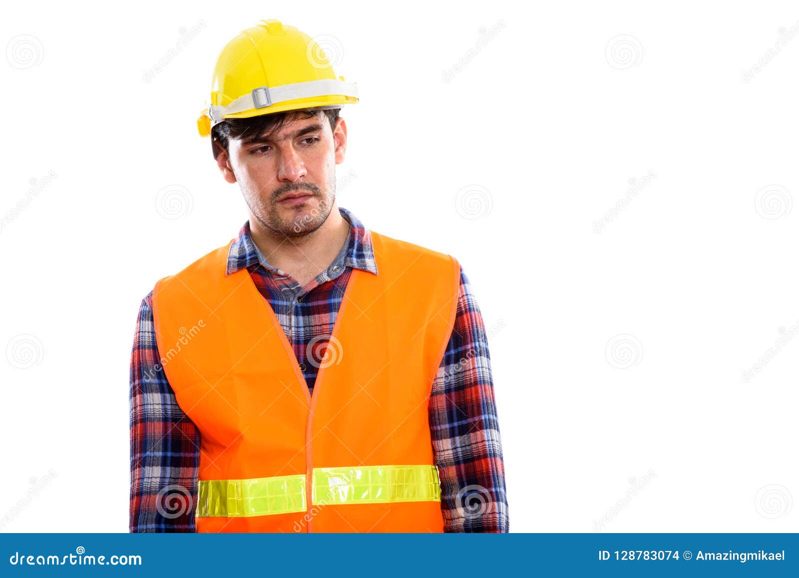 Young Persian Man Construction Worker Thinking while Looking Sad Stock ... Young Persian Man Construction Worker Thinking while Looking Sad Stock ...