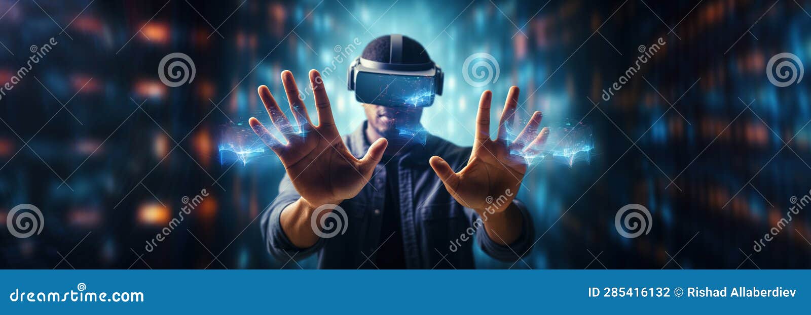 A Young Person Interacting with a Virtual Reality System Stock ...