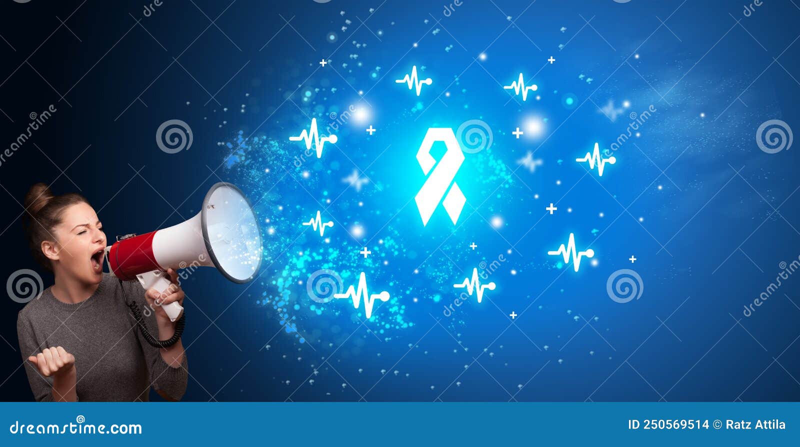 Young Person with Megaphone and Healthcare Icon Stock Illustration ... Young Person with Megaphone and Healthcare Icon Stock Illustration ...
