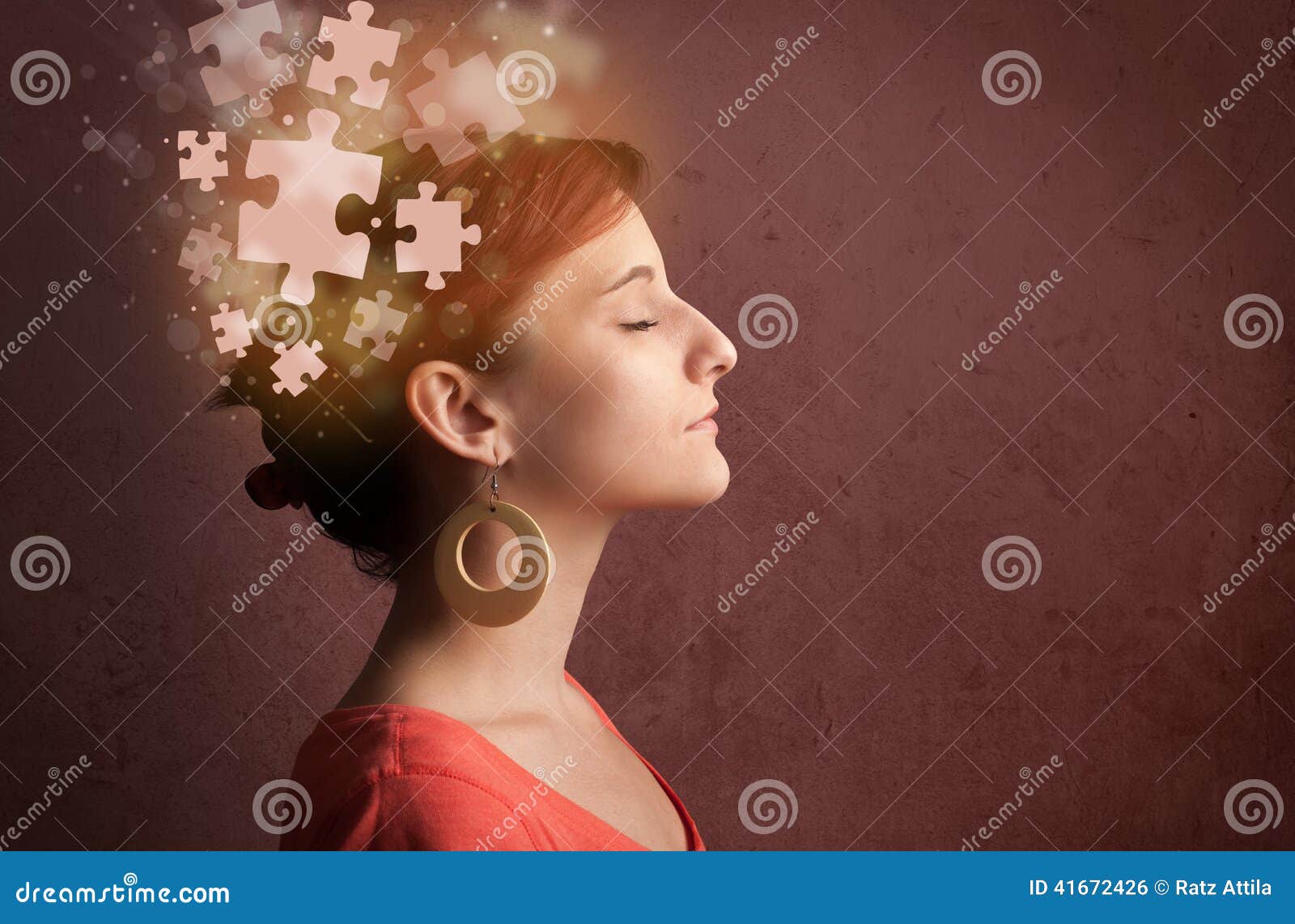 Young Person Thinking with Glowing Puzzle Mind Stock Photo - Image of ...