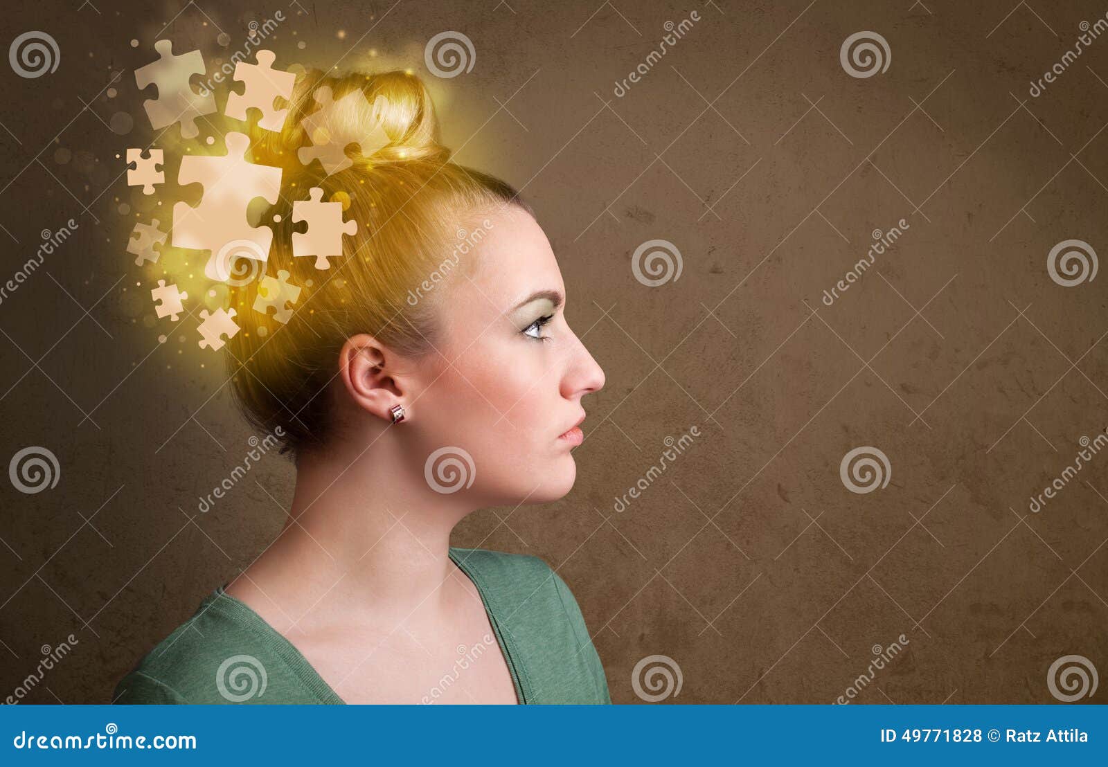 Young Person Thinking with Glowing Puzzle Mind Stock Photo - Image of ...