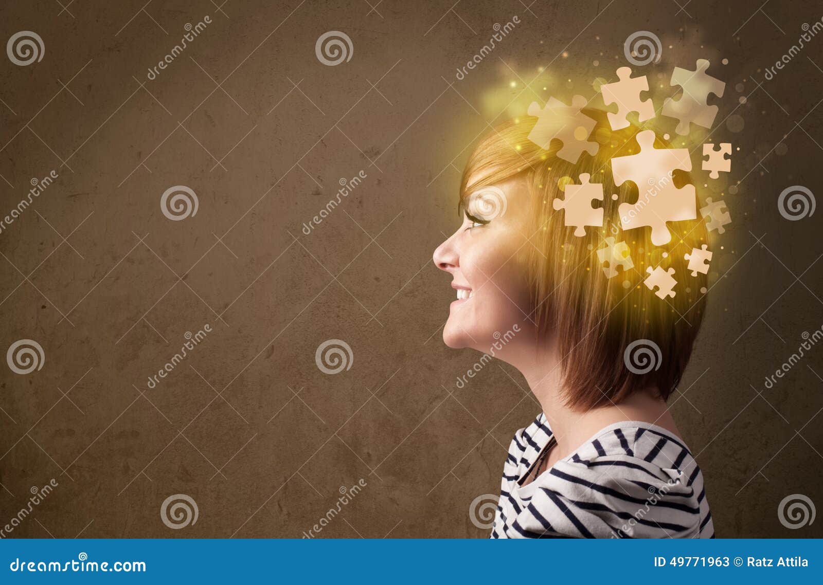 Young Person Thinking with Glowing Puzzle Mind Stock Illustration ...