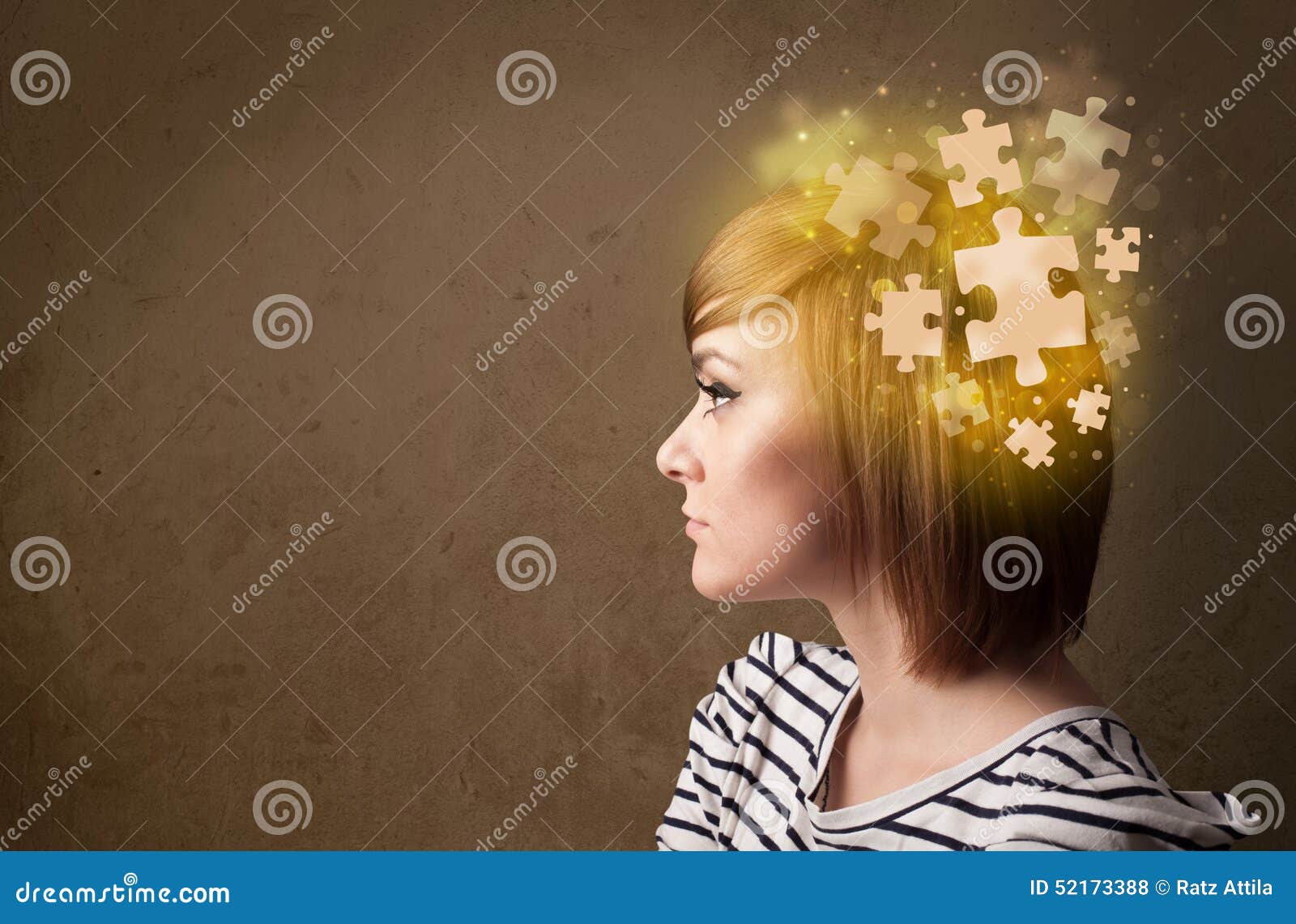 Young Person Thinking with Glowing Puzzle Mind Stock Illustration ...