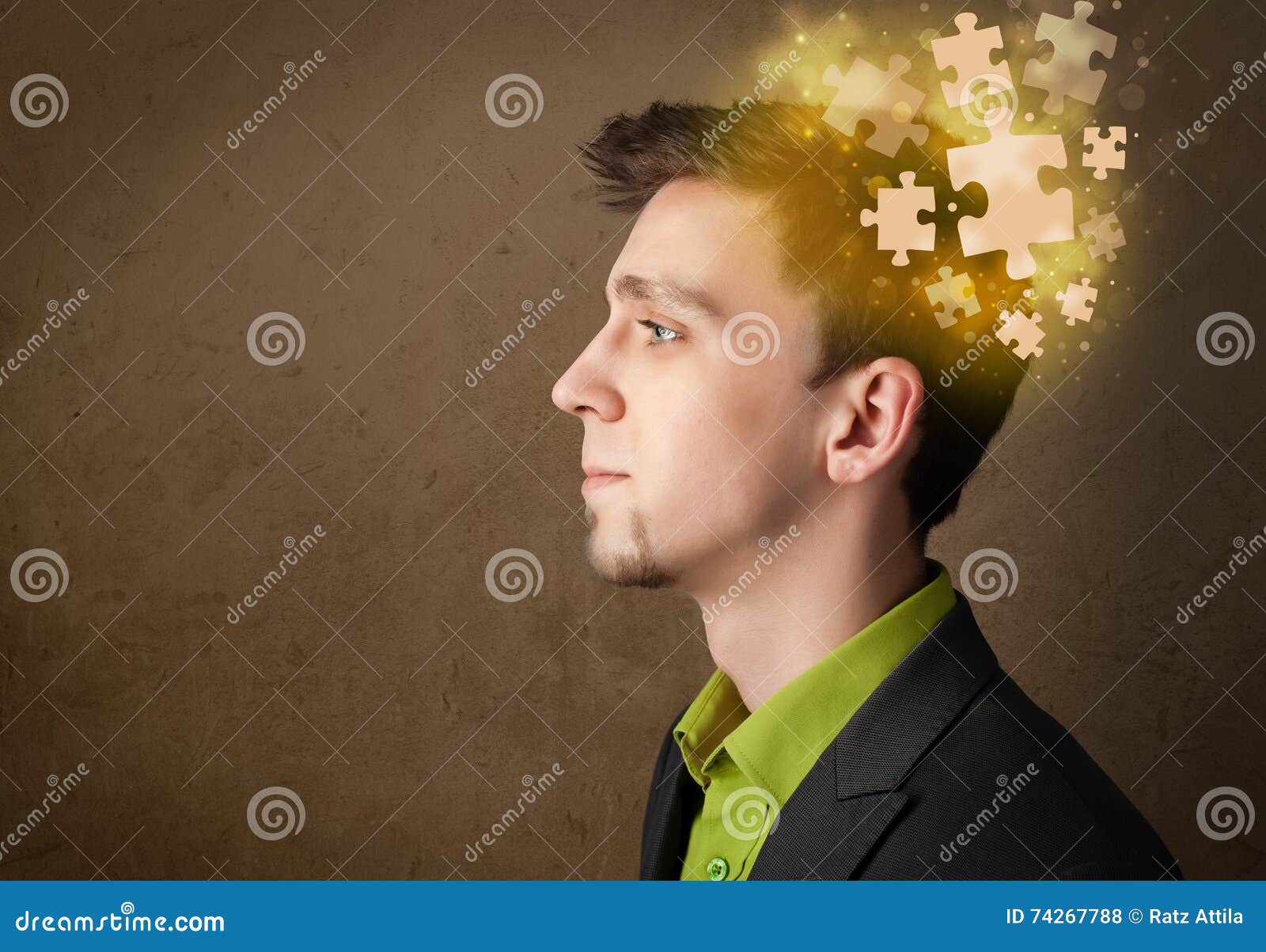 Young Person Thinking with Glowing Puzzle Mind Stock Photo - Image of ...
