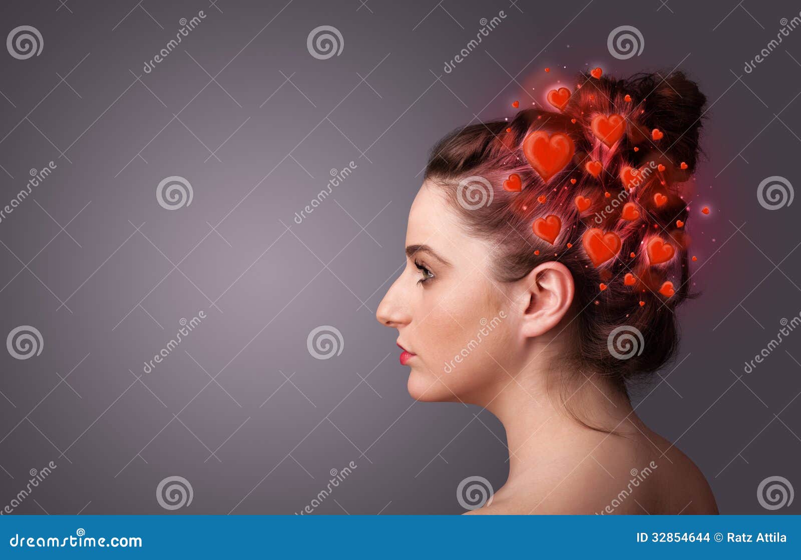 Young Person Thinking about Love with Red Hearts Stock Photo - Image of ...
