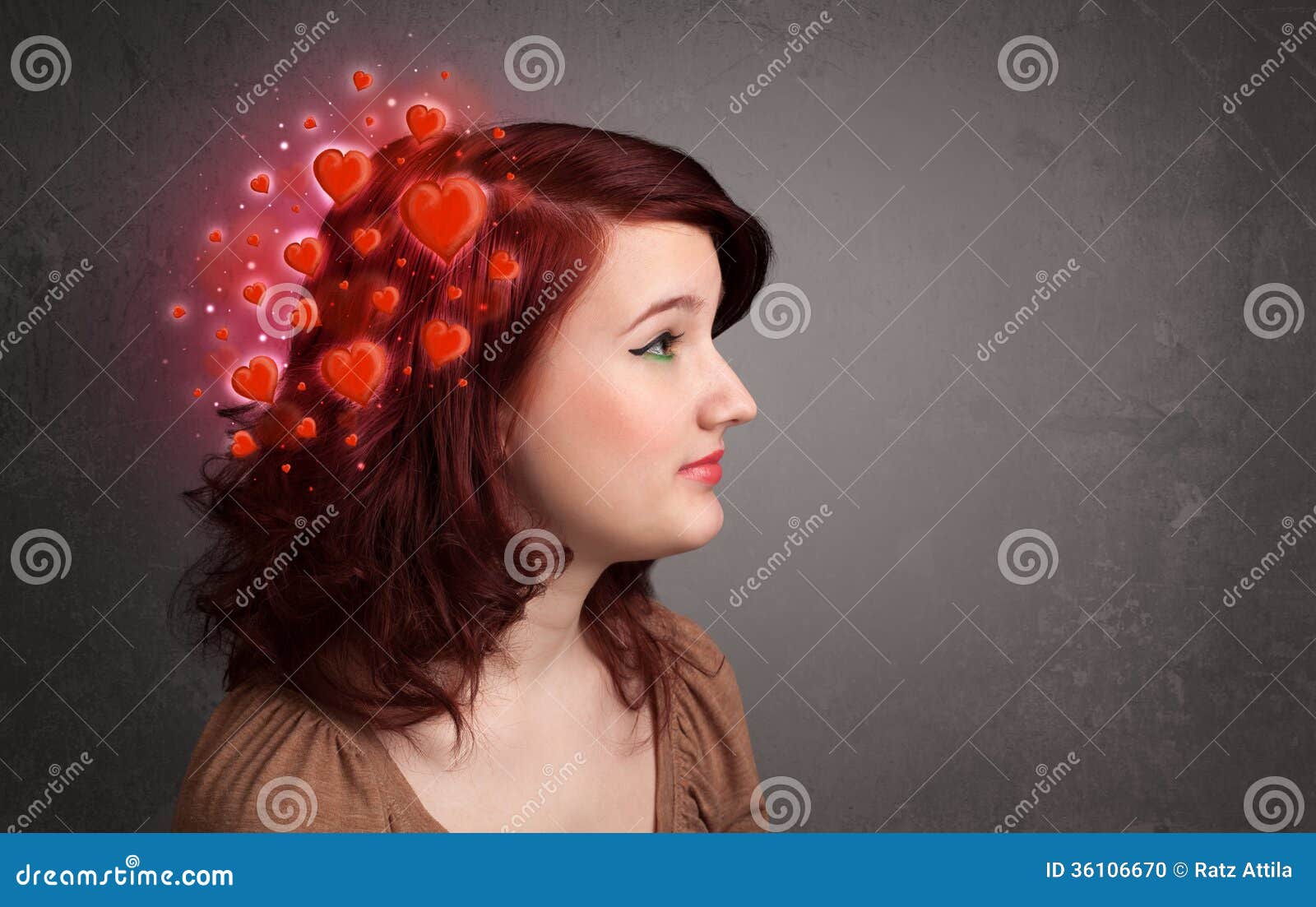 Young Person Thinking about Love with Red Hearts Stock Photo - Image of ...
