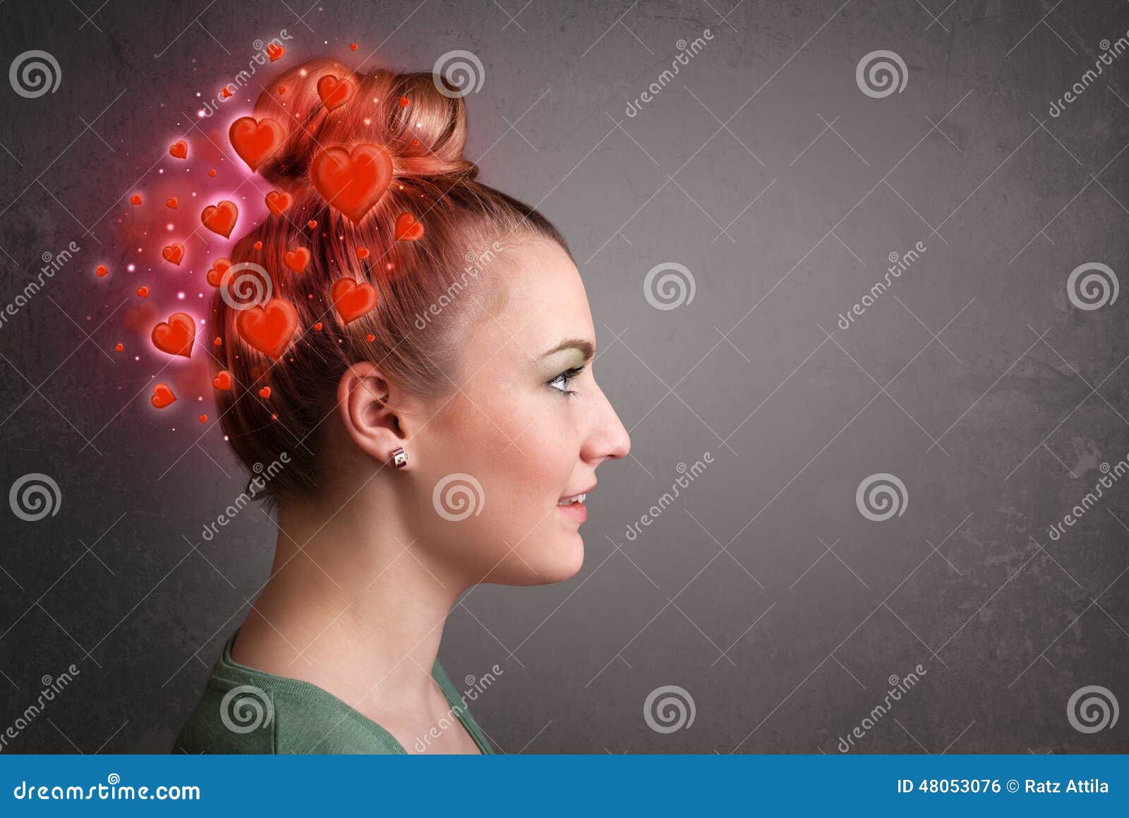 Young Person Thinking about Love with Red Hearts Stock Photo - Image of ...