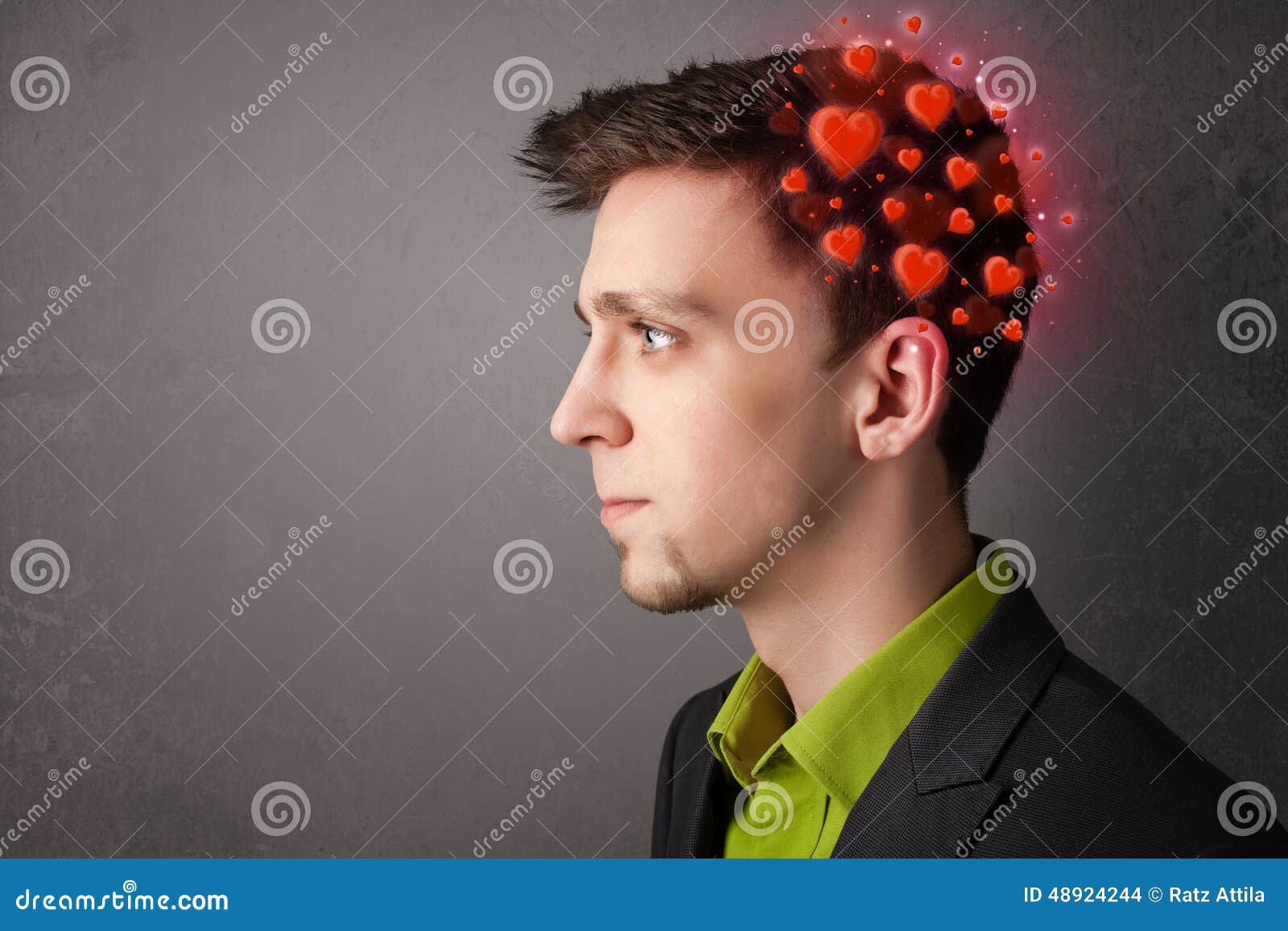 Young Person Thinking about Love with Red Hearts Stock Photo - Image of ...