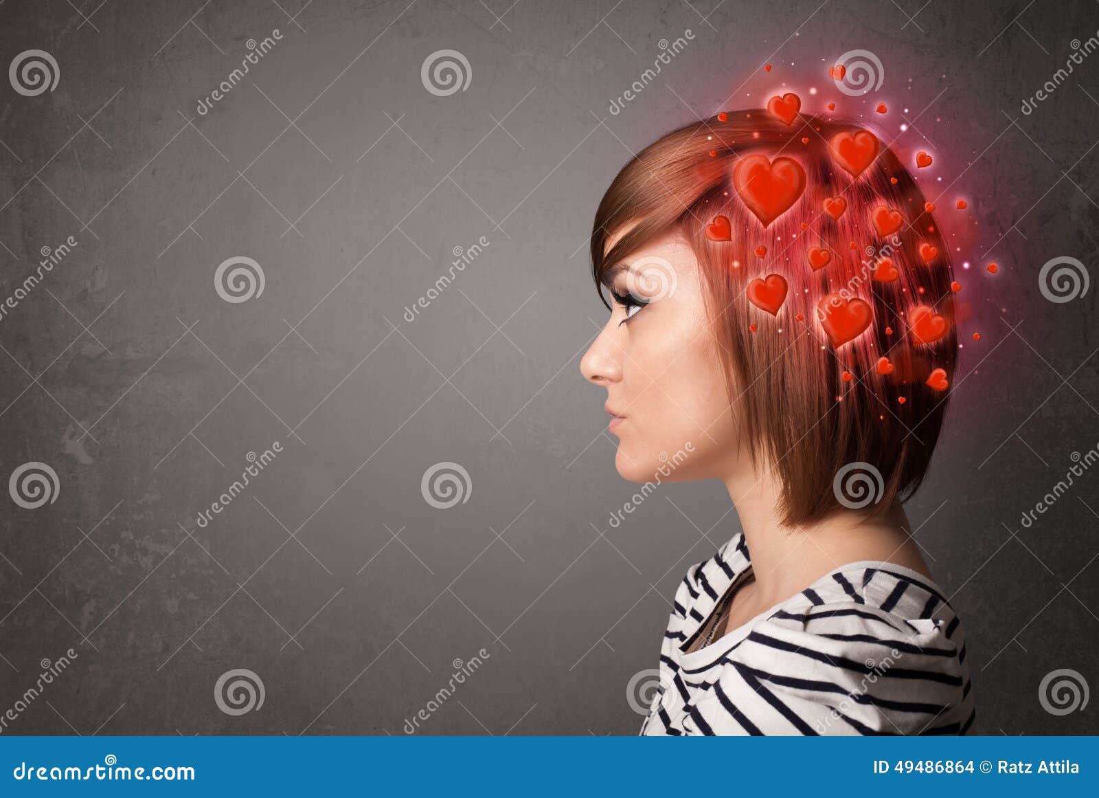 Young Person Thinking about Love with Red Hearts Stock Illustration ...