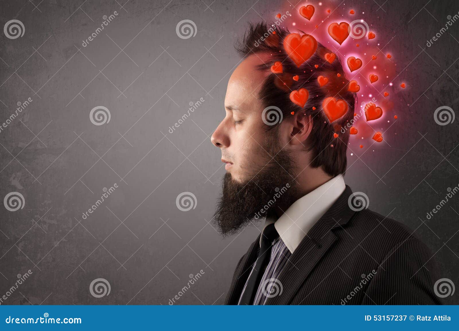 Young Person Thinking about Love with Red Hearts Stock Image - Image of ...