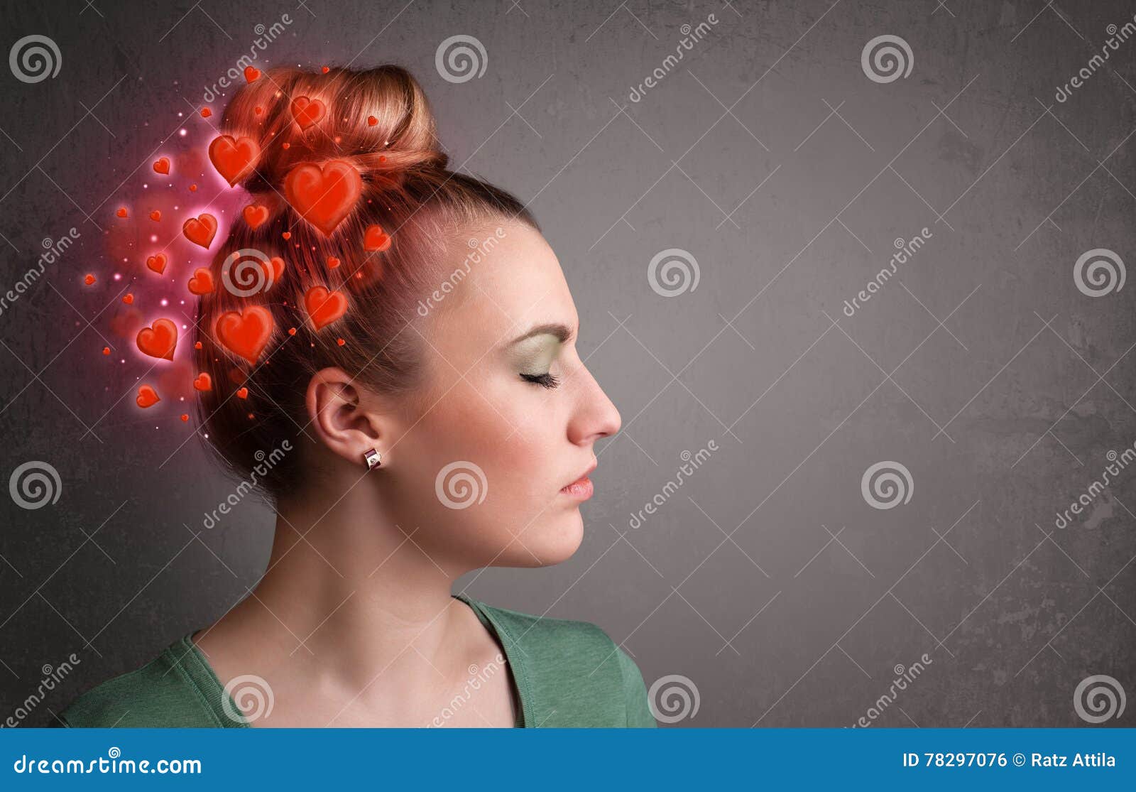 Young Person Thinking about Love with Red Hearts Stock Photo - Image of ...