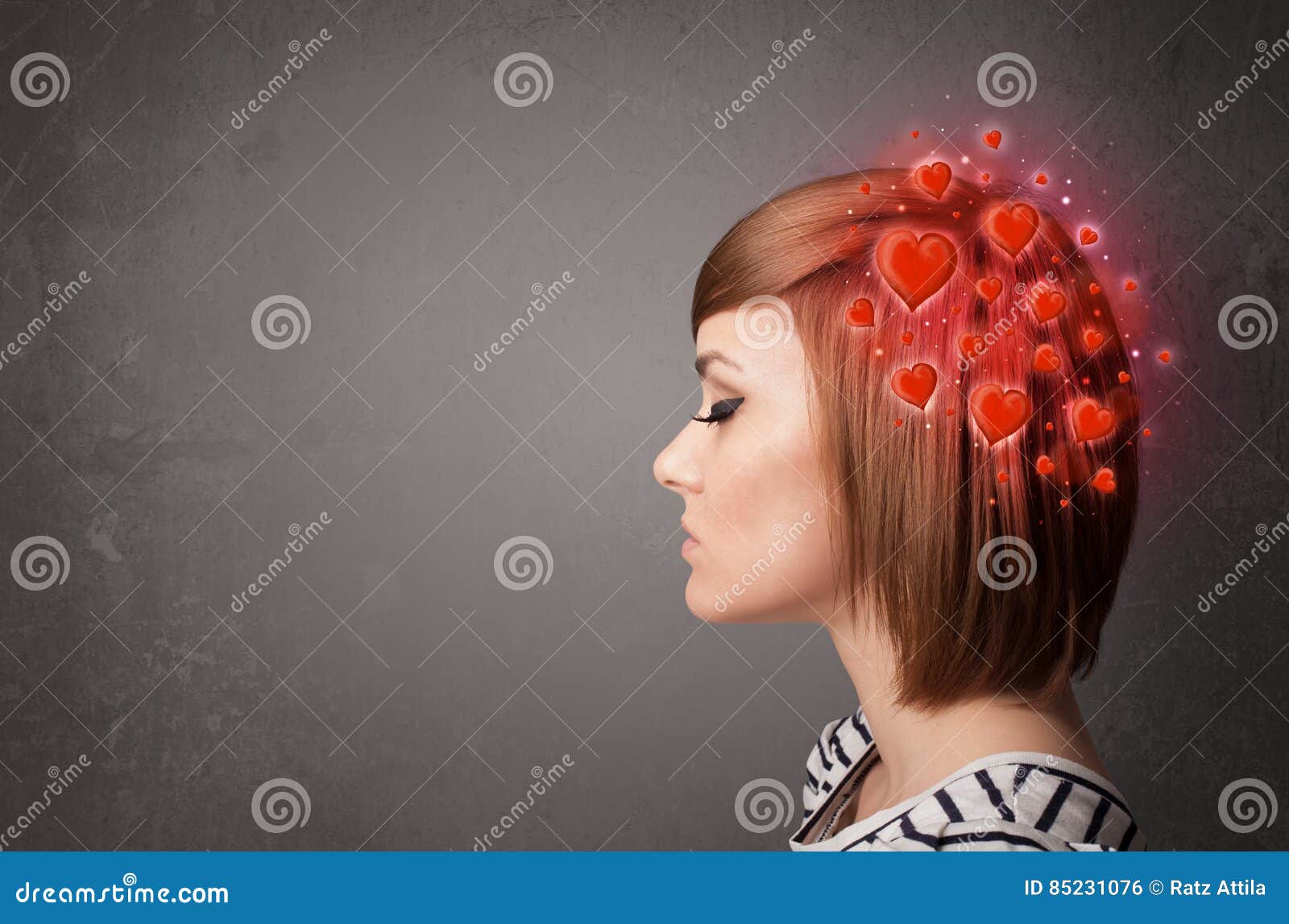 Young Person Thinking about Love with Red Hearts Stock Photo - Image of ...