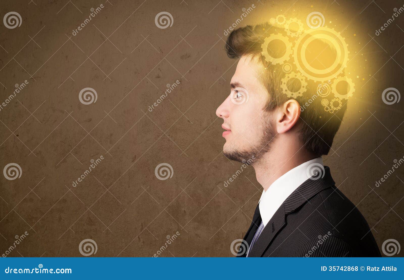 Young Person Thinking with a Machine Head Illustration Stock ...
