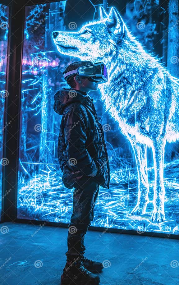 Young Person Wearing VR Headset Experiencing a Virtual Reality ...