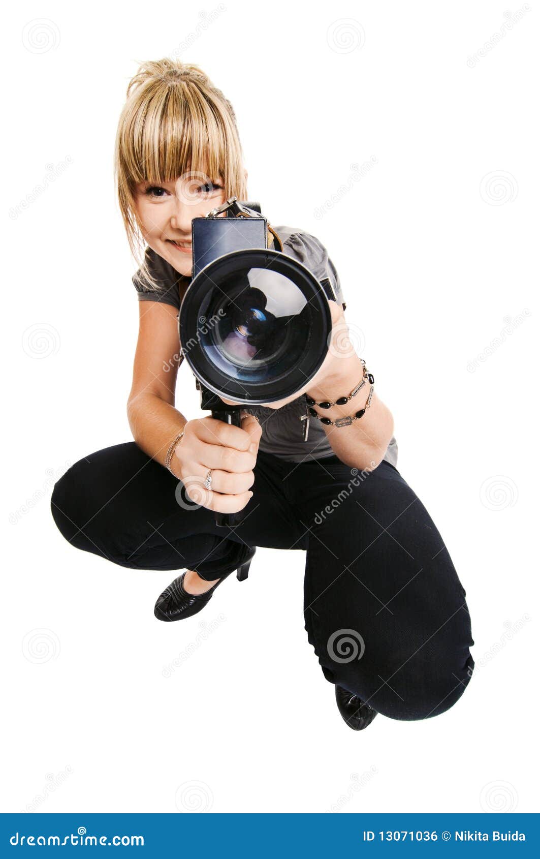 Young Photographer on White Background Stock Photo - Image of portrait ...