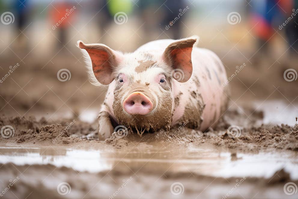 Young Pig Rolling Joyfully in the Mud Stock Image - Image of playful ...