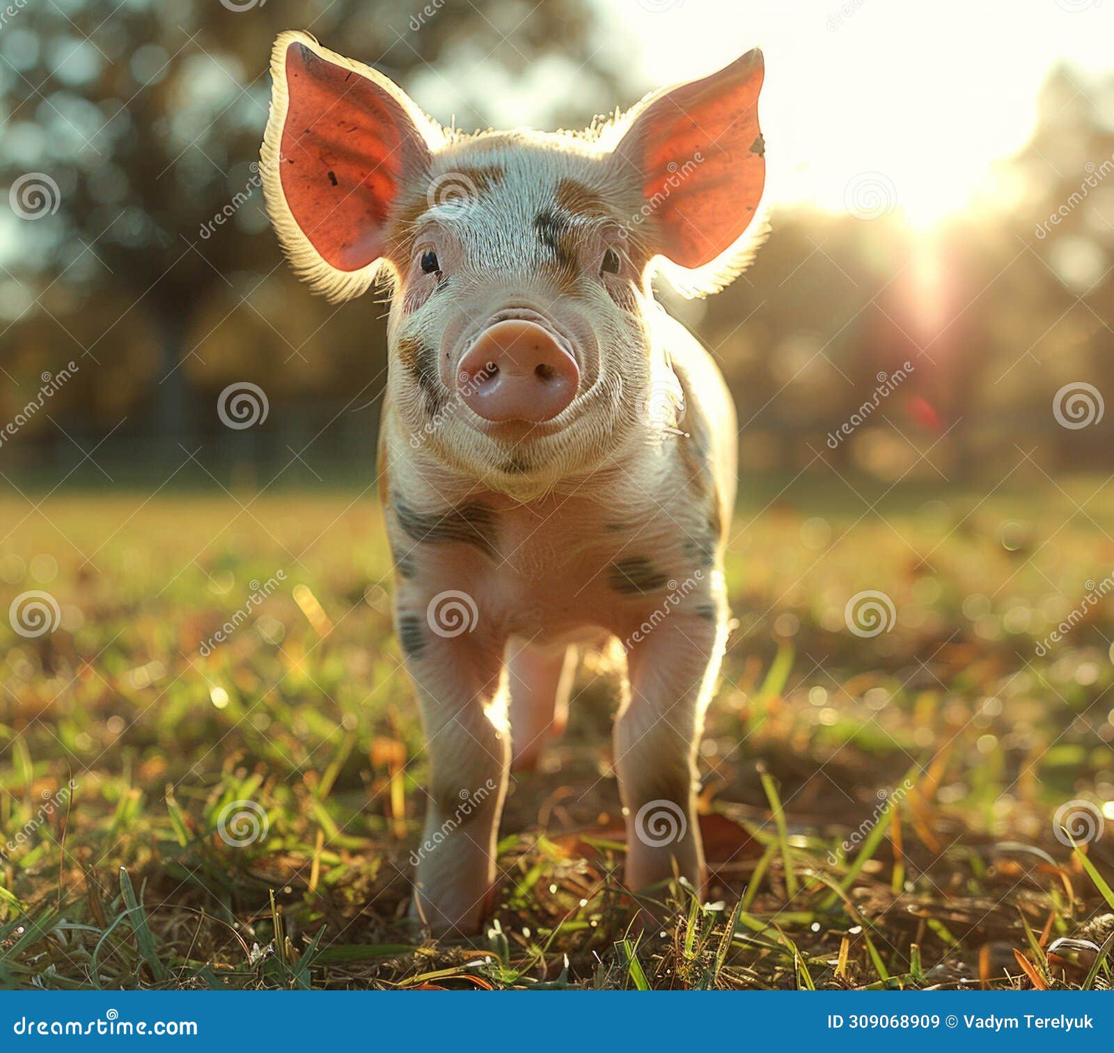 Young Pig on Spring Green Grass Stock Image - Image of cute, happy ...