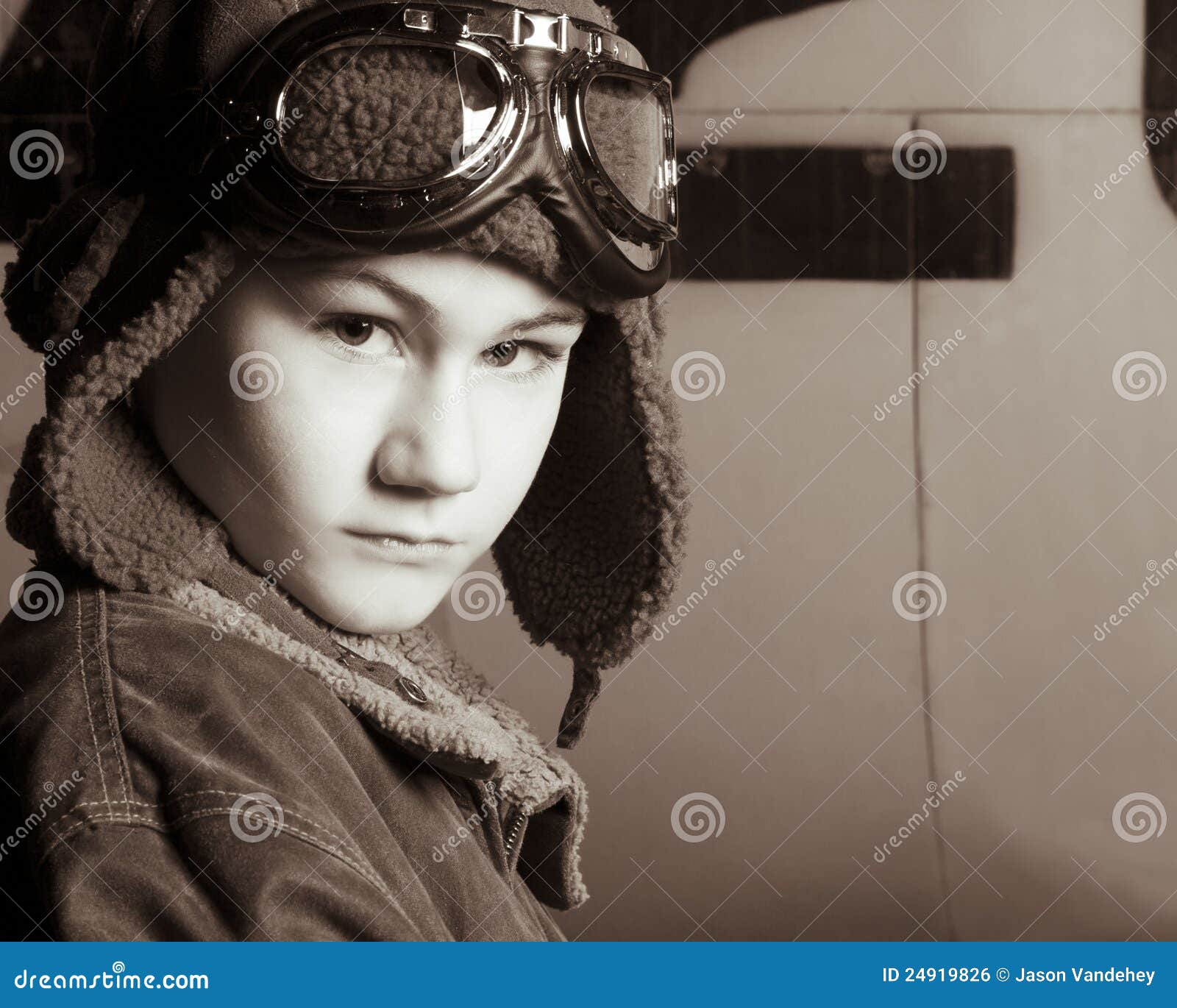Young Pilot with Flight Goggles Stock Photo - Image of jacket, classic ...