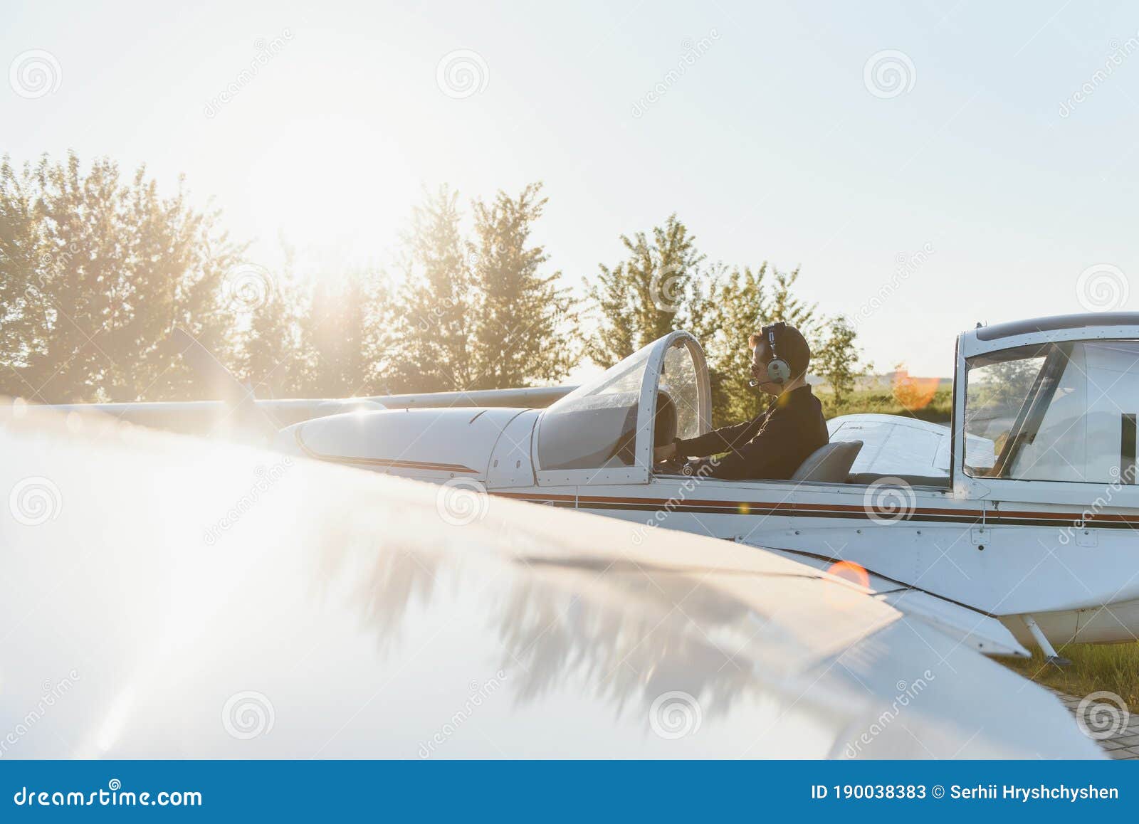 Young Pilot is Preparing for Take Off with Private Plane Stock Image ...