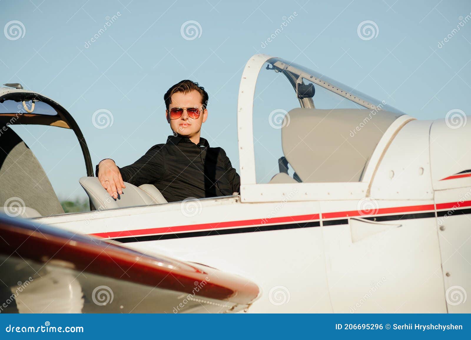 Young Pilot is Preparing for Take Off with Private Plane Stock Photo ...