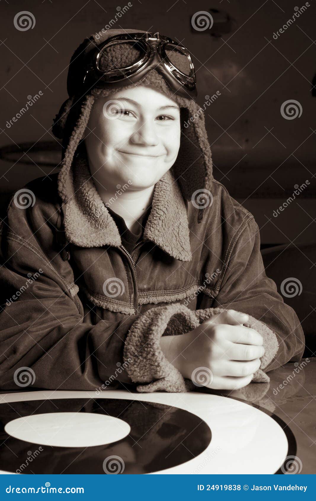 Young Pilot Smiling at Camera Stock Photo - Image of flight, costume ...
